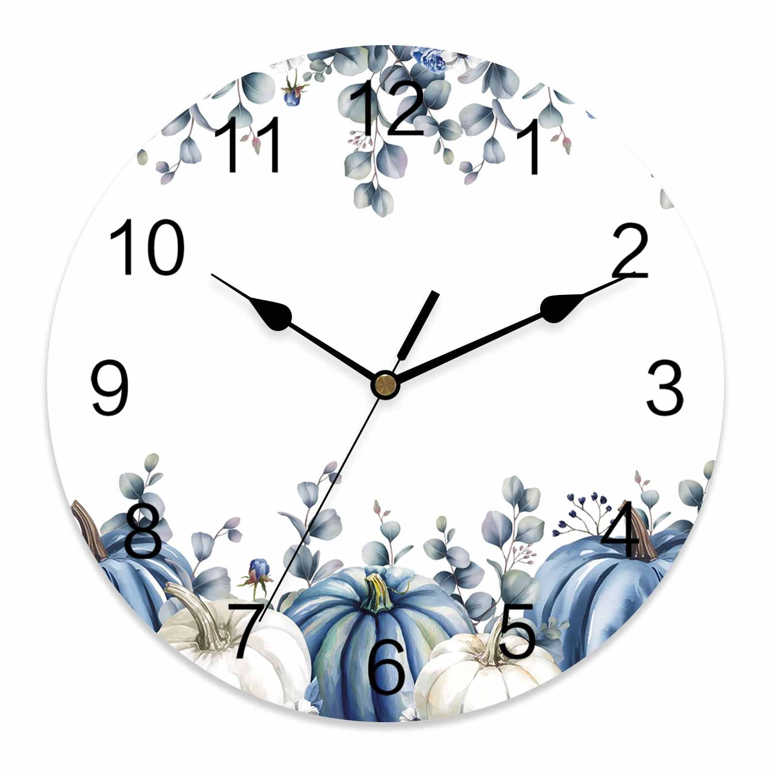 Silent Wall Clocks Battery Operated, Fall Thanksgiving Round Decorative ...