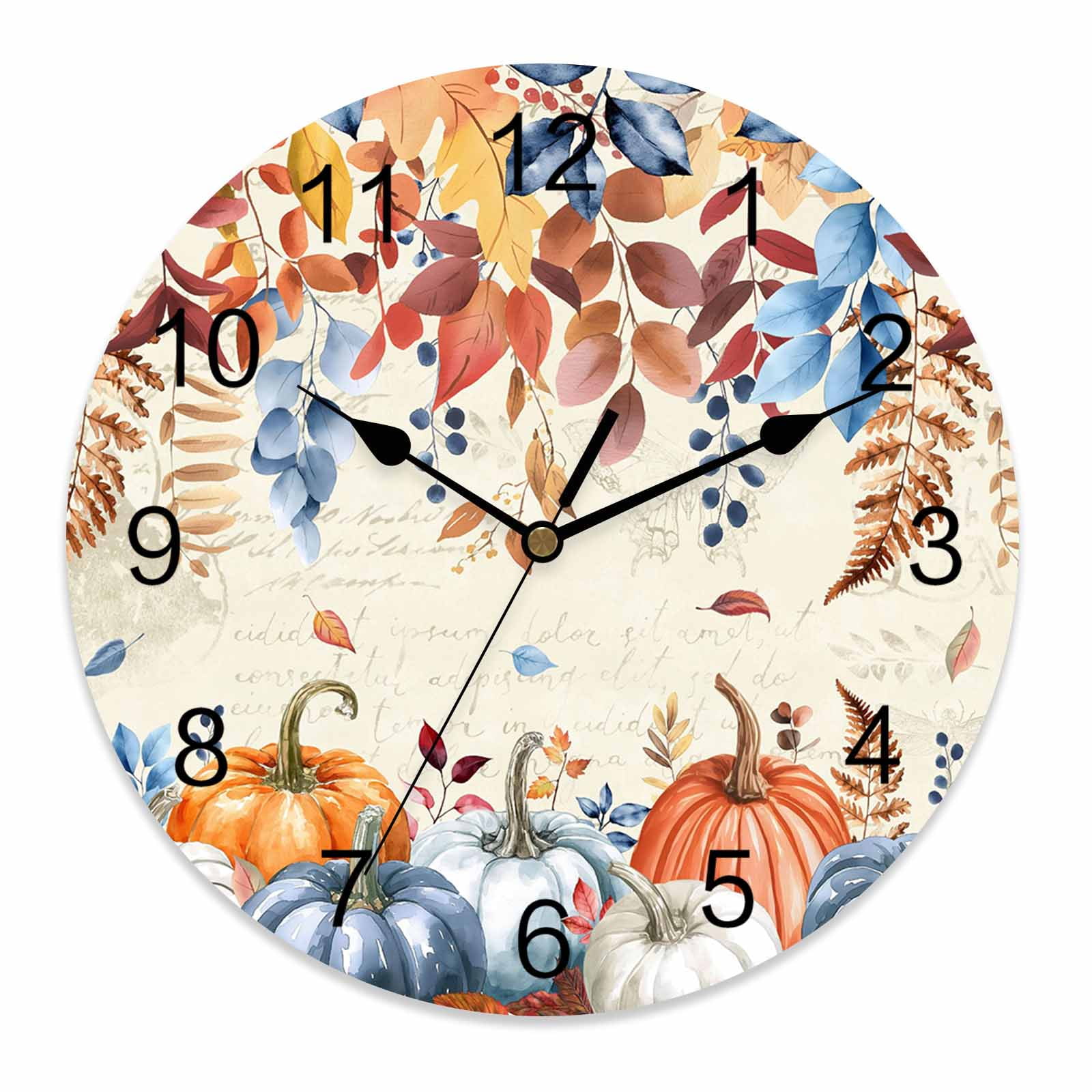 Silent Wall Clocks Battery Operated, Fall Thanksgiving Round Decorative ...