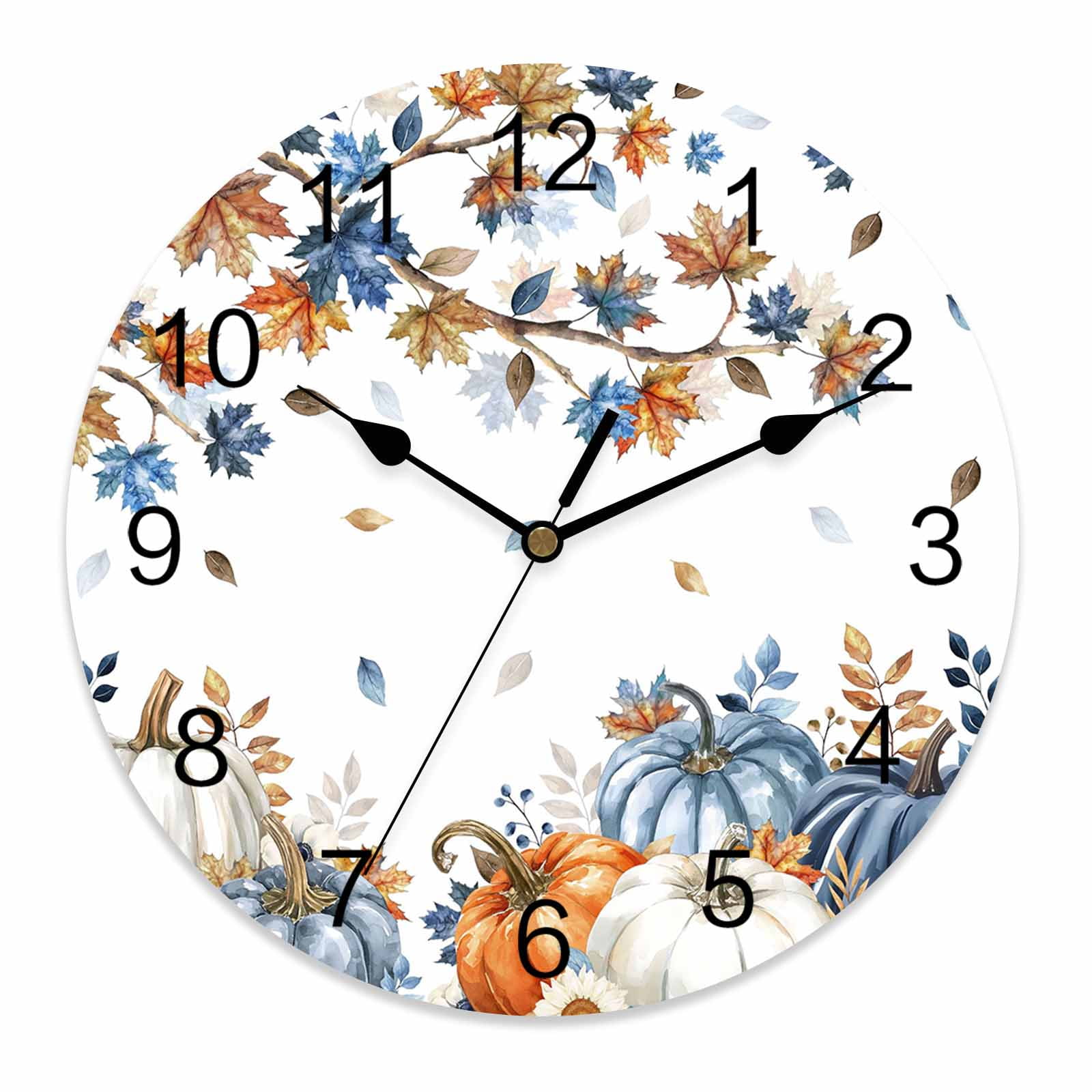 Silent Wall Clocks Battery Operated, Fall Thanksgiving Round Decorative ...