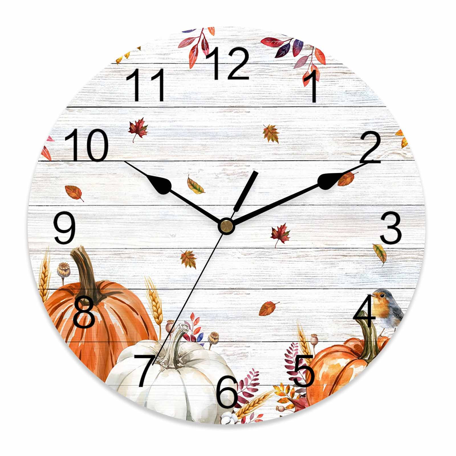 Silent Wall Clocks Battery Operated, Farmhouse Fall Thanksgiving Round ...