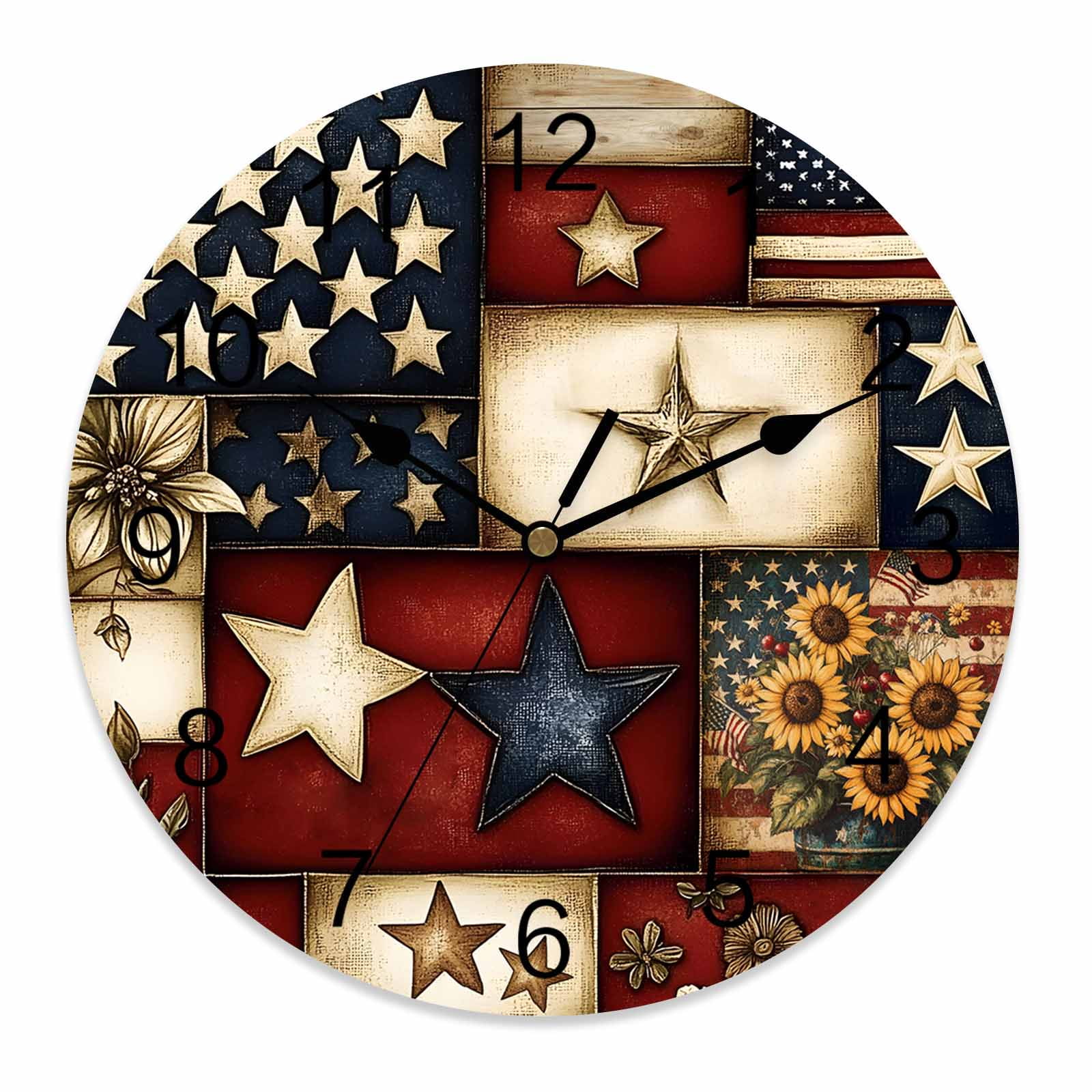Silent Wall Clocks Battery Operated, Farmhouse Primitive Barn Stars ...