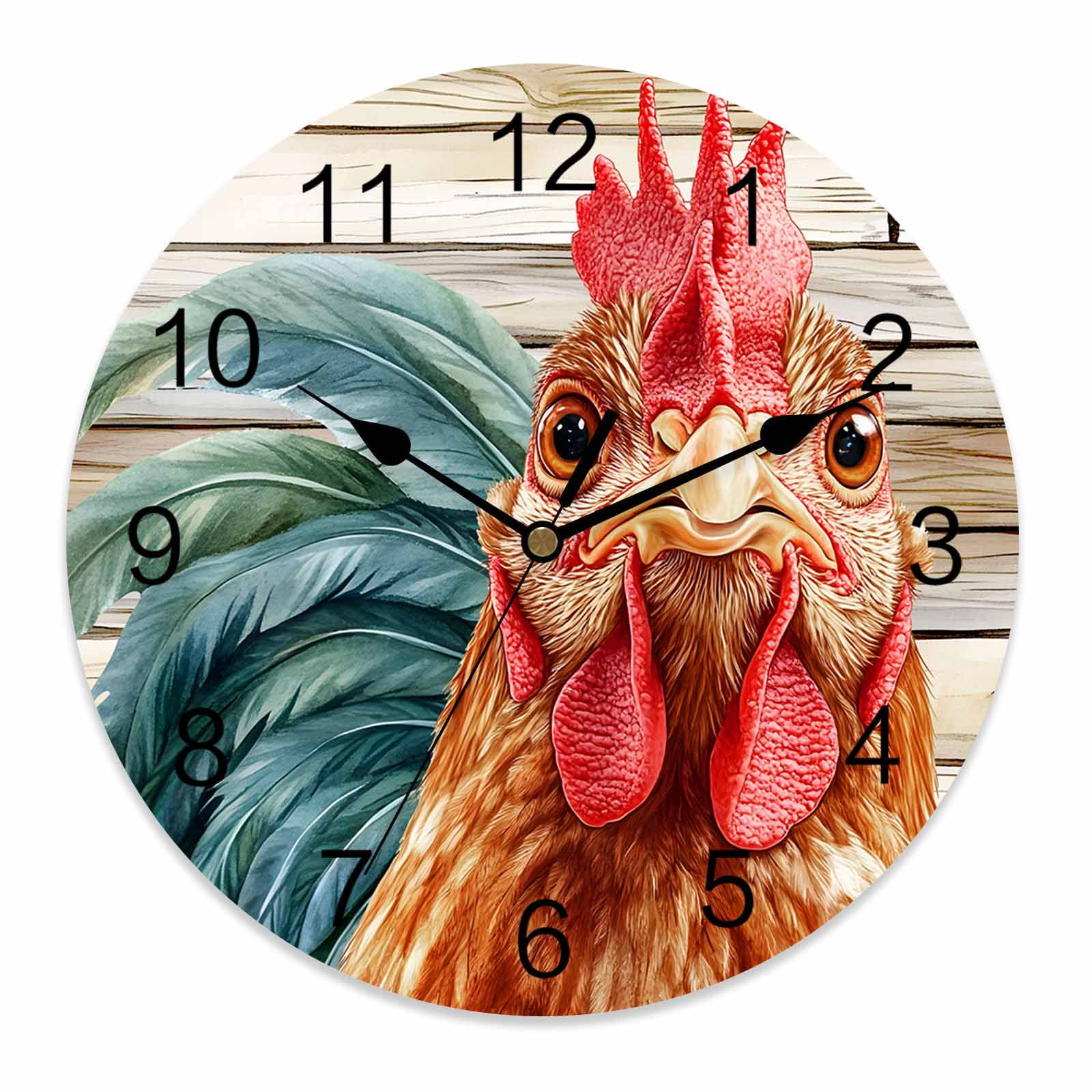 Silent Wall Clocks Battery Operated, Farmhouse Rooster Round Decorative ...