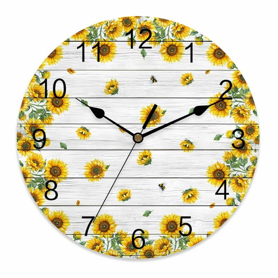 Silent Wall Clocks Battery Operated, Farmhouse Sunflowers Floral Print ...