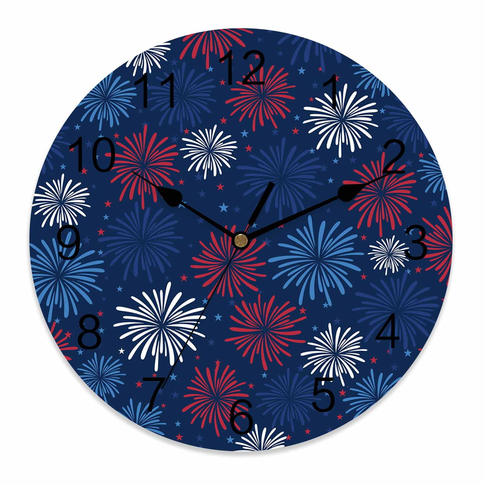 Silent Wall Clocks Battery Operated, Fireworks 4th of July Round ...