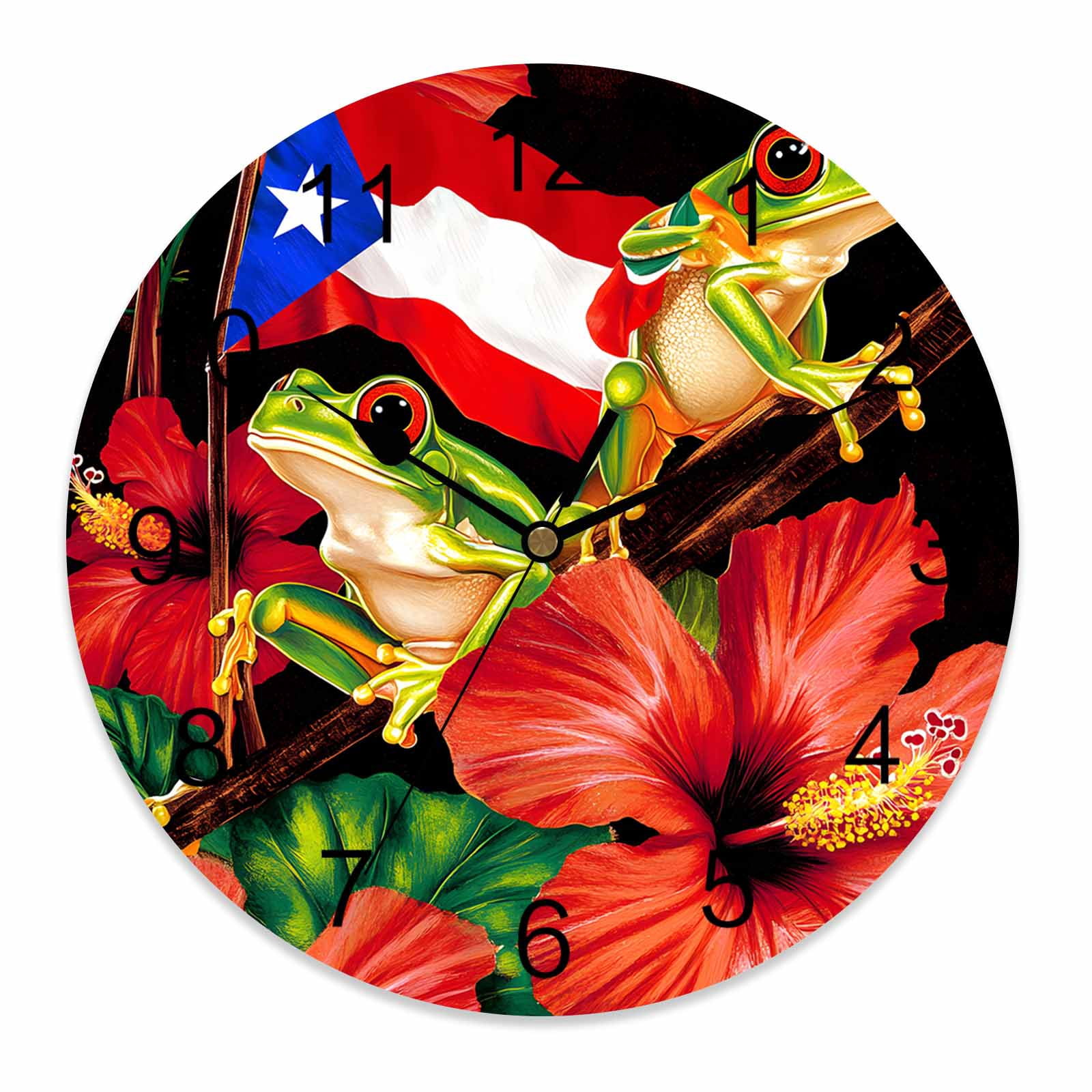 Silent Wall Clocks Battery Operated, Frog Puerto Rico Flag Round ...