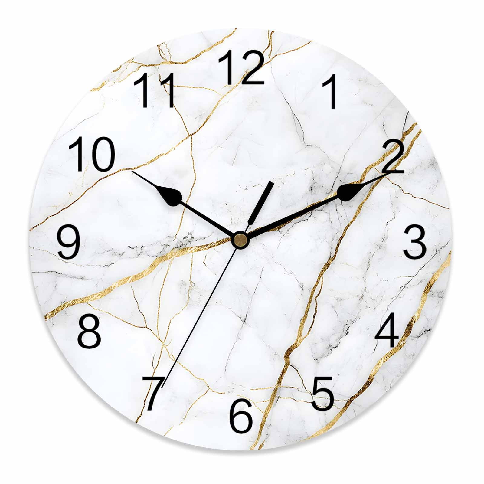 Silent Wall Clocks Battery Operated, Gray White Gold Marble Texture ...