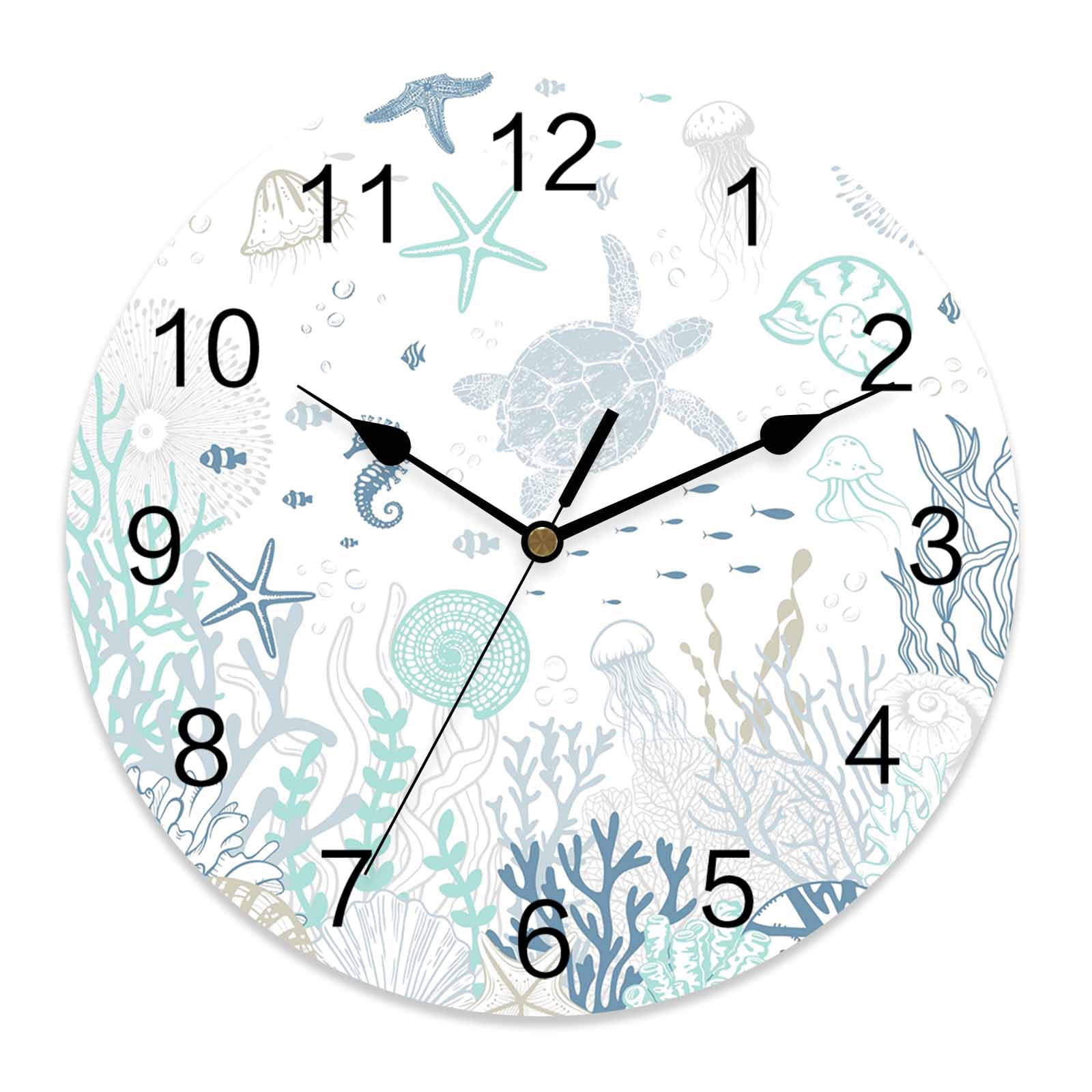 Silent Wall Clocks Battery Operated, Green Coastal Ocean Round ...