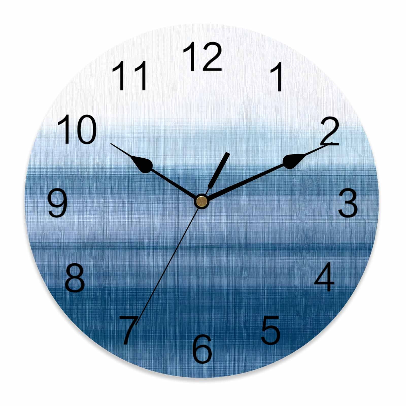 Silent Wall Clocks Battery Operated, Haze Blue White Round Decorative ...