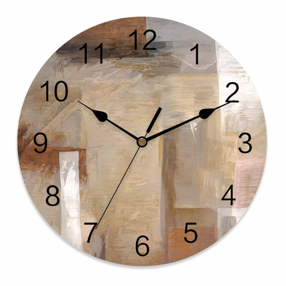 Silent Wall Clocks Battery Operated, Khaki Paint Textured Round ...