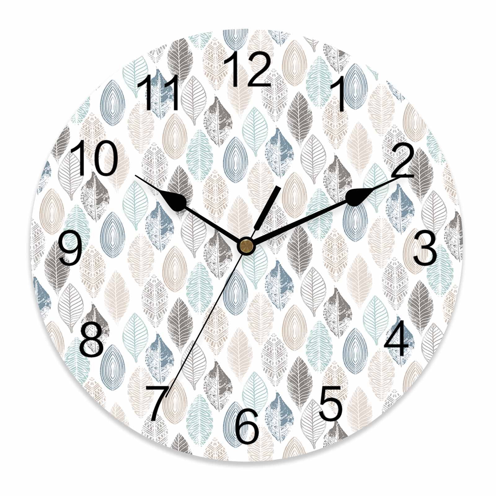 Silent Wall Clocks Battery Operated, Minimalist Geometric Leaf Pattern ...