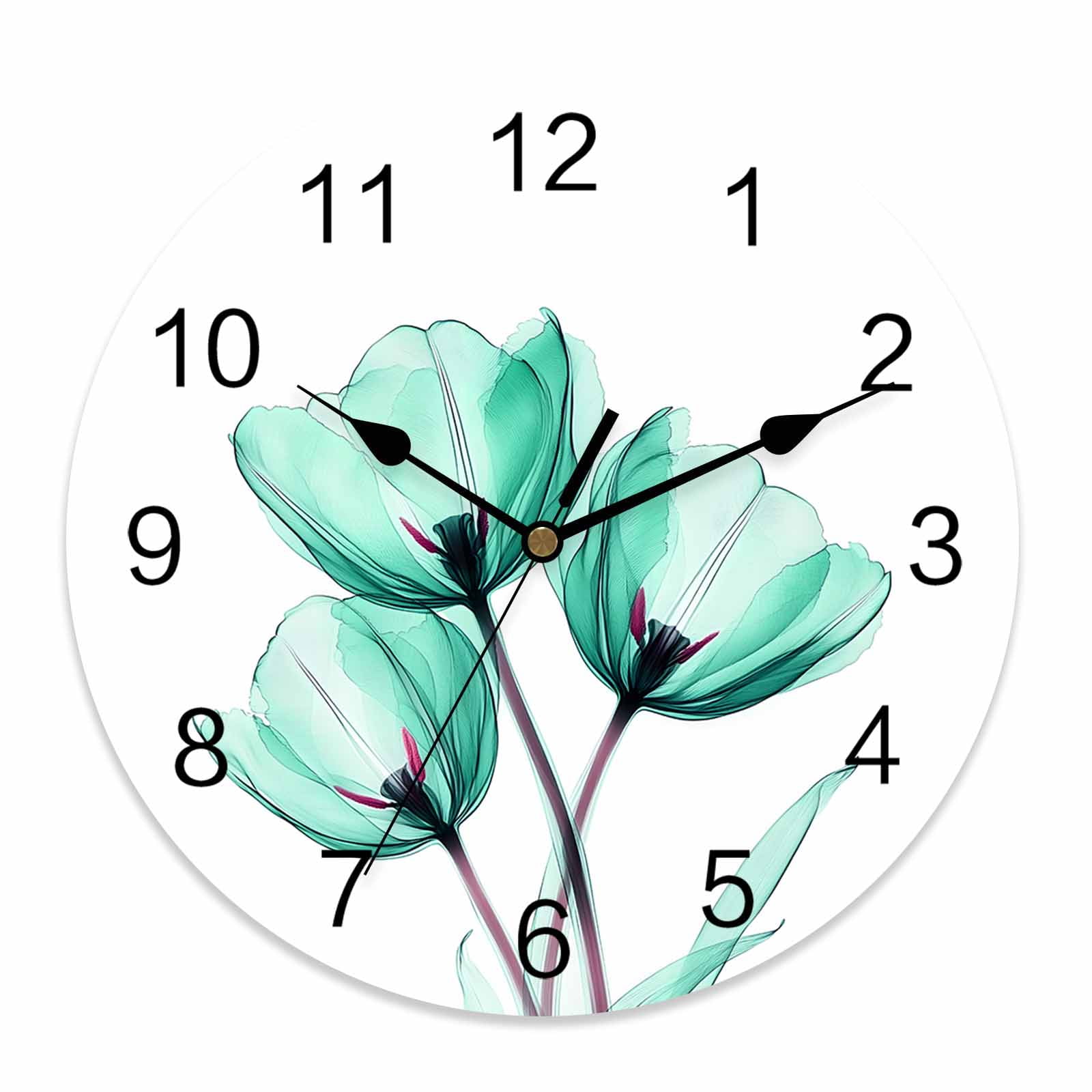Silent Wall Clocks Battery Operated, Modern Abstract Tulip Flower Round ...