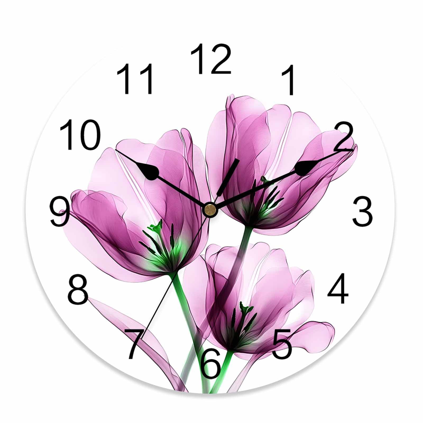Silent Wall Clocks Battery Operated, Modern Abstract Tulip Flower Round ...