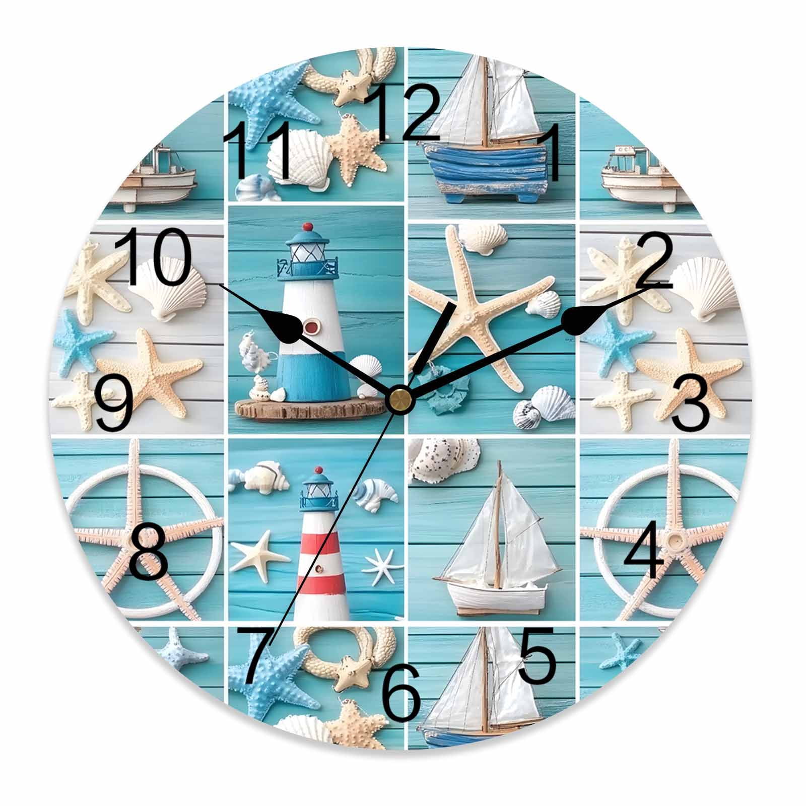 Silent Wall Clocks Battery Operated, Nautical Round Decorative Wall ...
