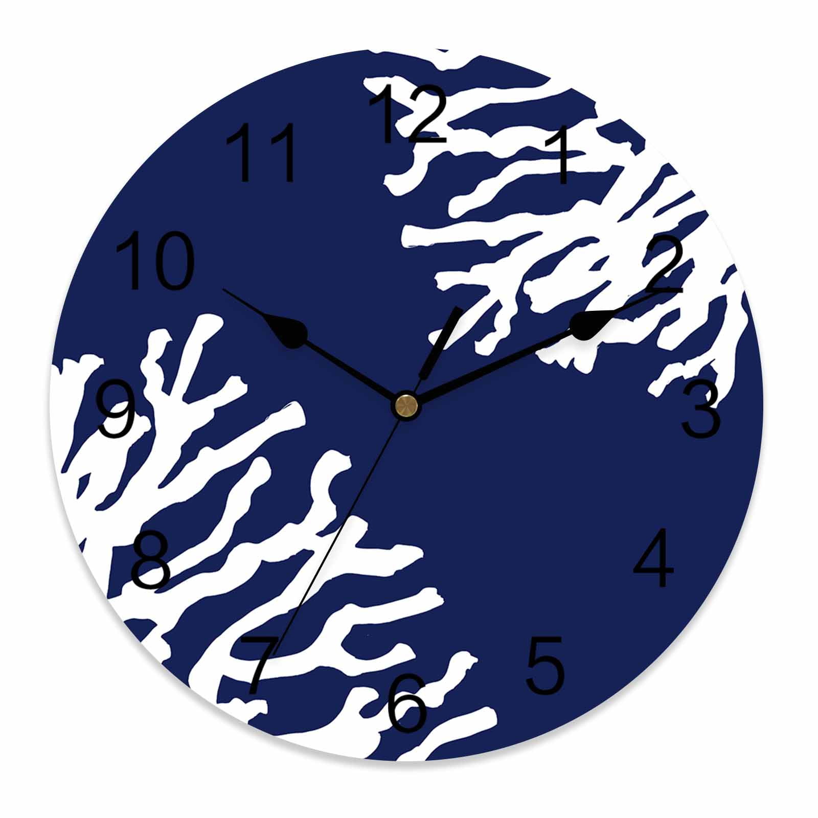 Silent Wall Clocks Battery Operated, Navy Blue Coral Round Decorative ...