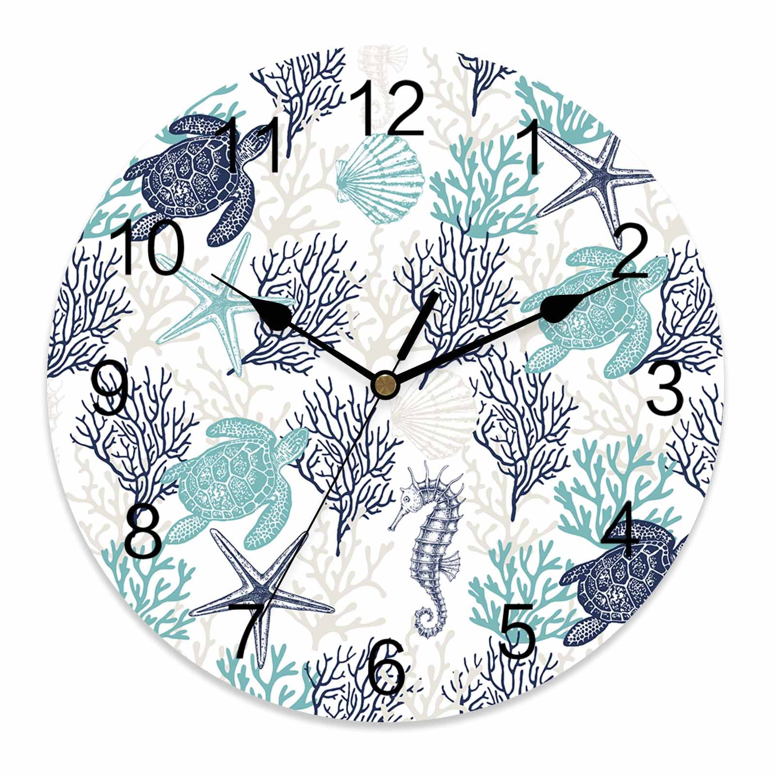 Silent Wall Clocks Battery Operated, Navy Blue Green Grey Coastal Round ...