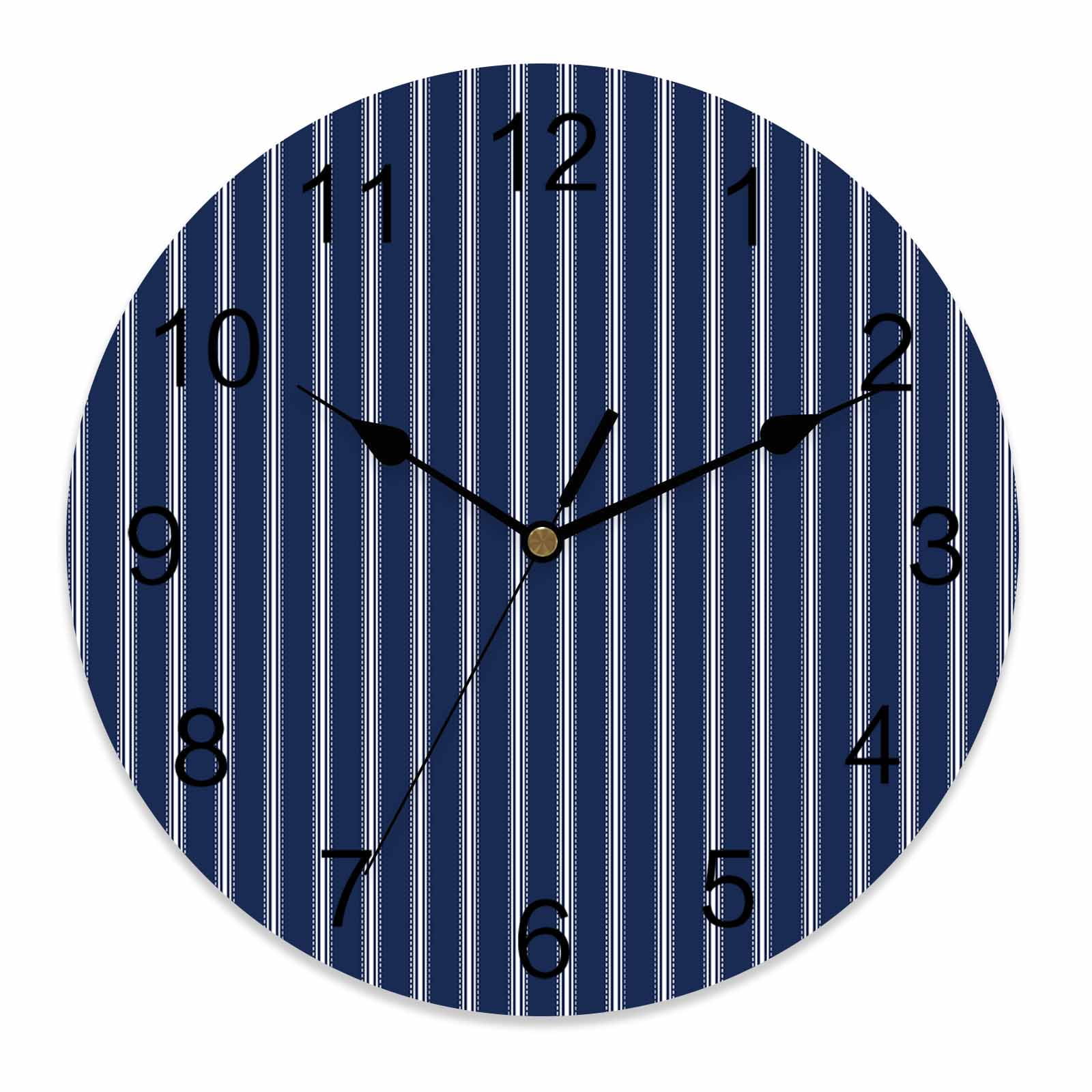 Silent Wall Clocks Battery Operated, Navy Blue Vintage Striped Round ...