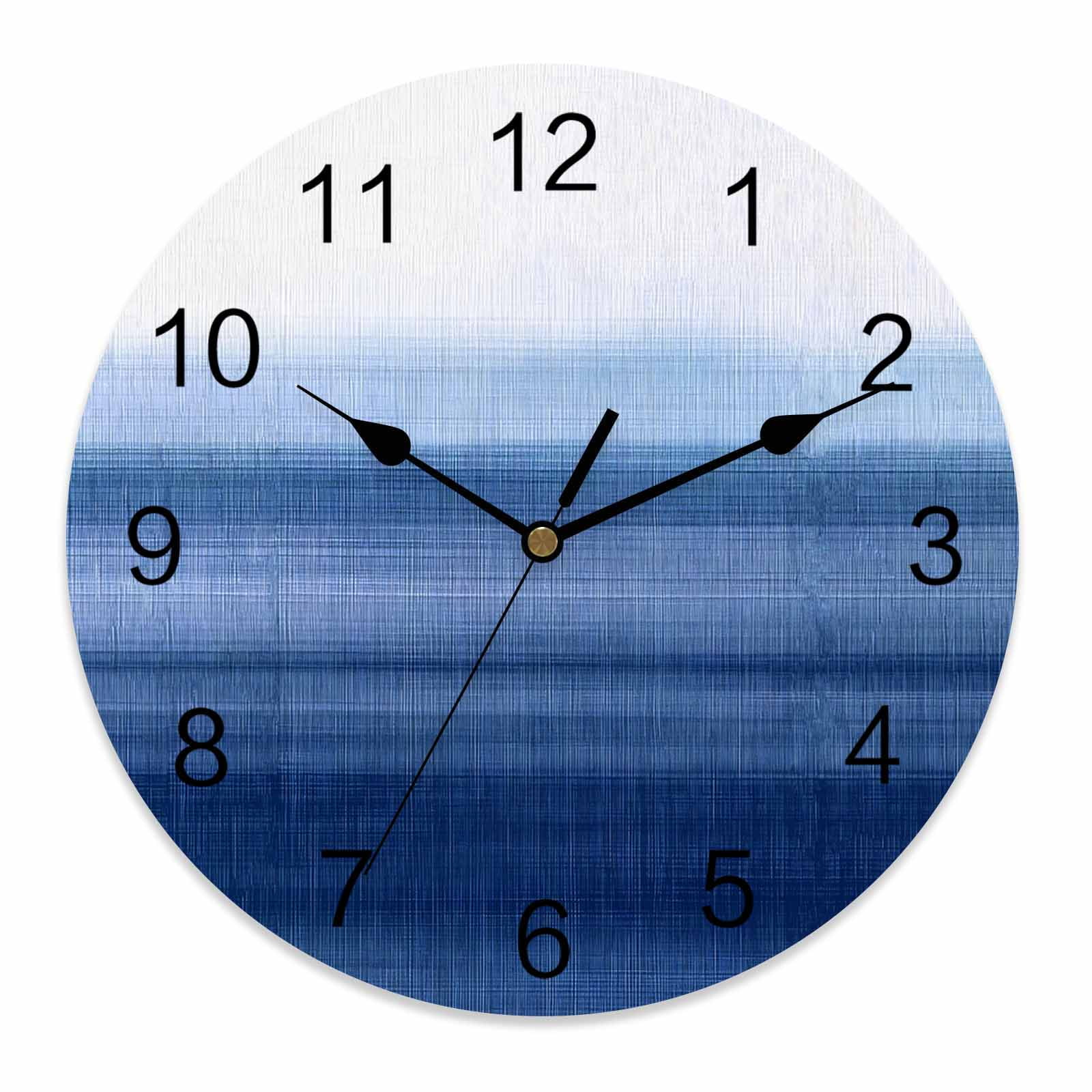 Silent Wall Clocks Battery Operated, Navy Blue White Round Decorative ...