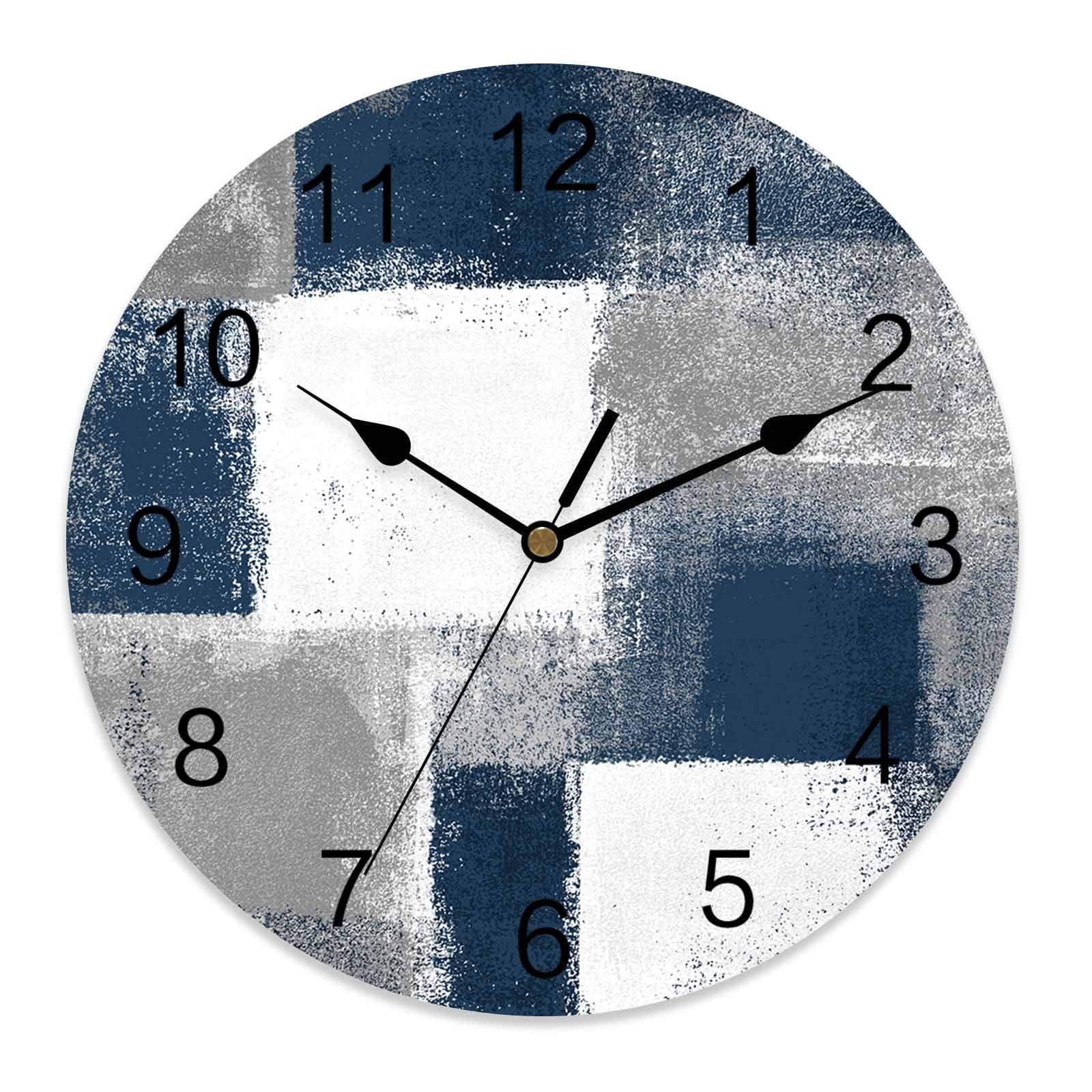 Silent Wall Clocks Battery Operated, Navy Grey Paint Textured Round ...