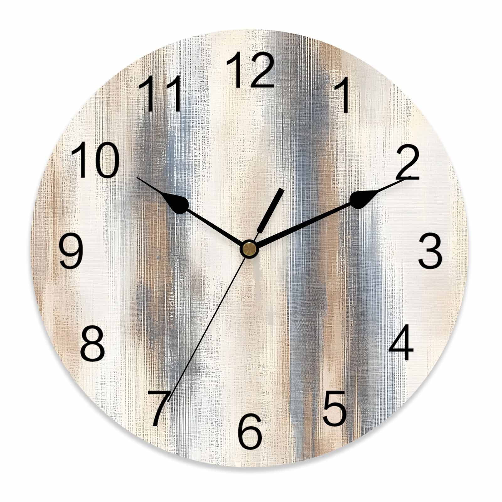 Silent Wall Clocks Battery Operated, Neutral Beige Gray Round ...