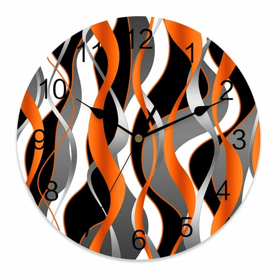 Silent Wall Clocks Battery Operated, Orange Black Grey Abstract Stripe ...