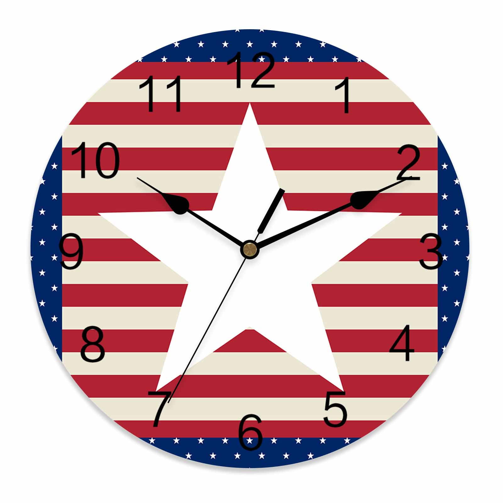 Silent Wall Clocks Battery Operated, Patriotic American Star Pattern ...