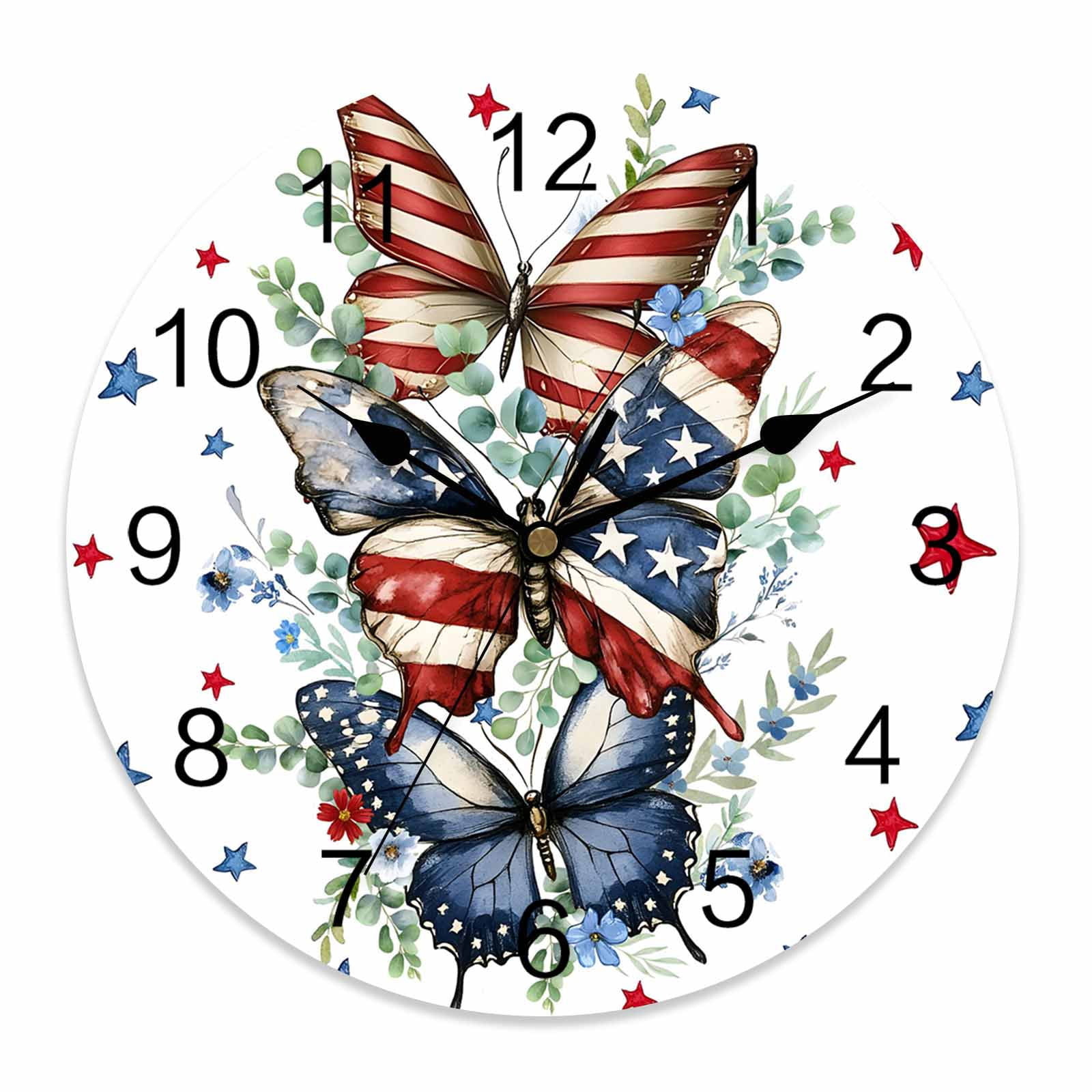Silent Wall Clocks Battery Operated, Patriotic Butterfly 4th of July ...