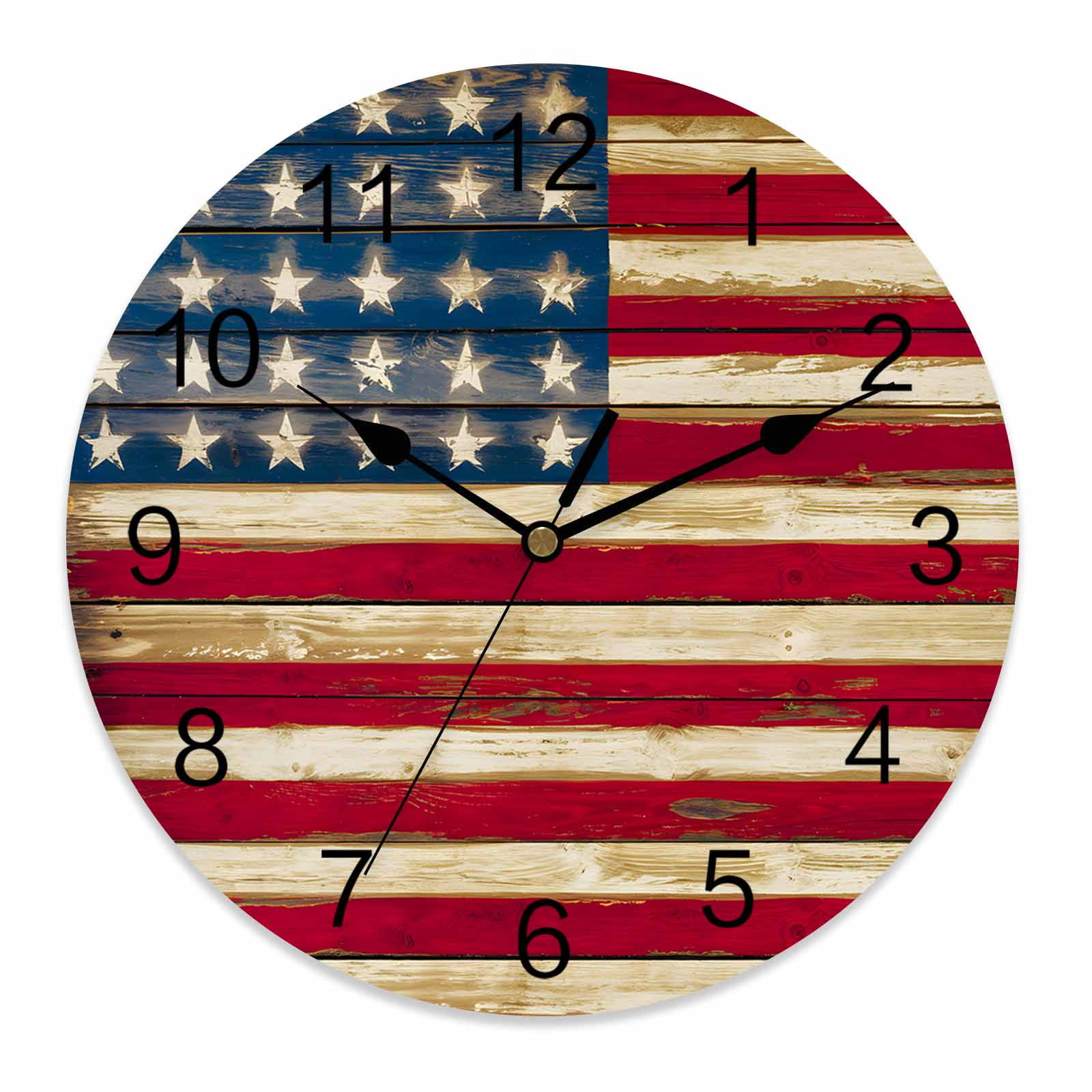 Silent Wall Clocks Battery Operated, Patriotic Rustic American Flag ...