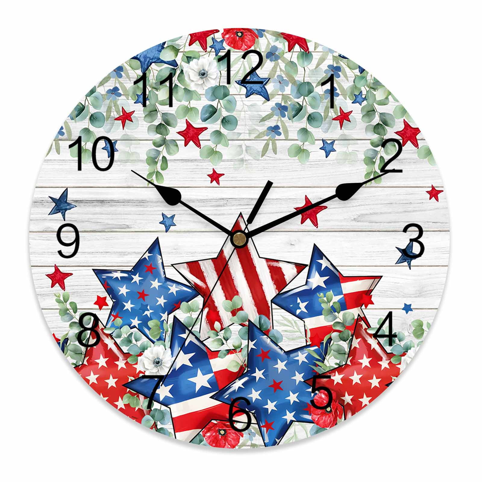 Silent Wall Clocks Battery Operated, Patriotic Striped Stars 4th of ...