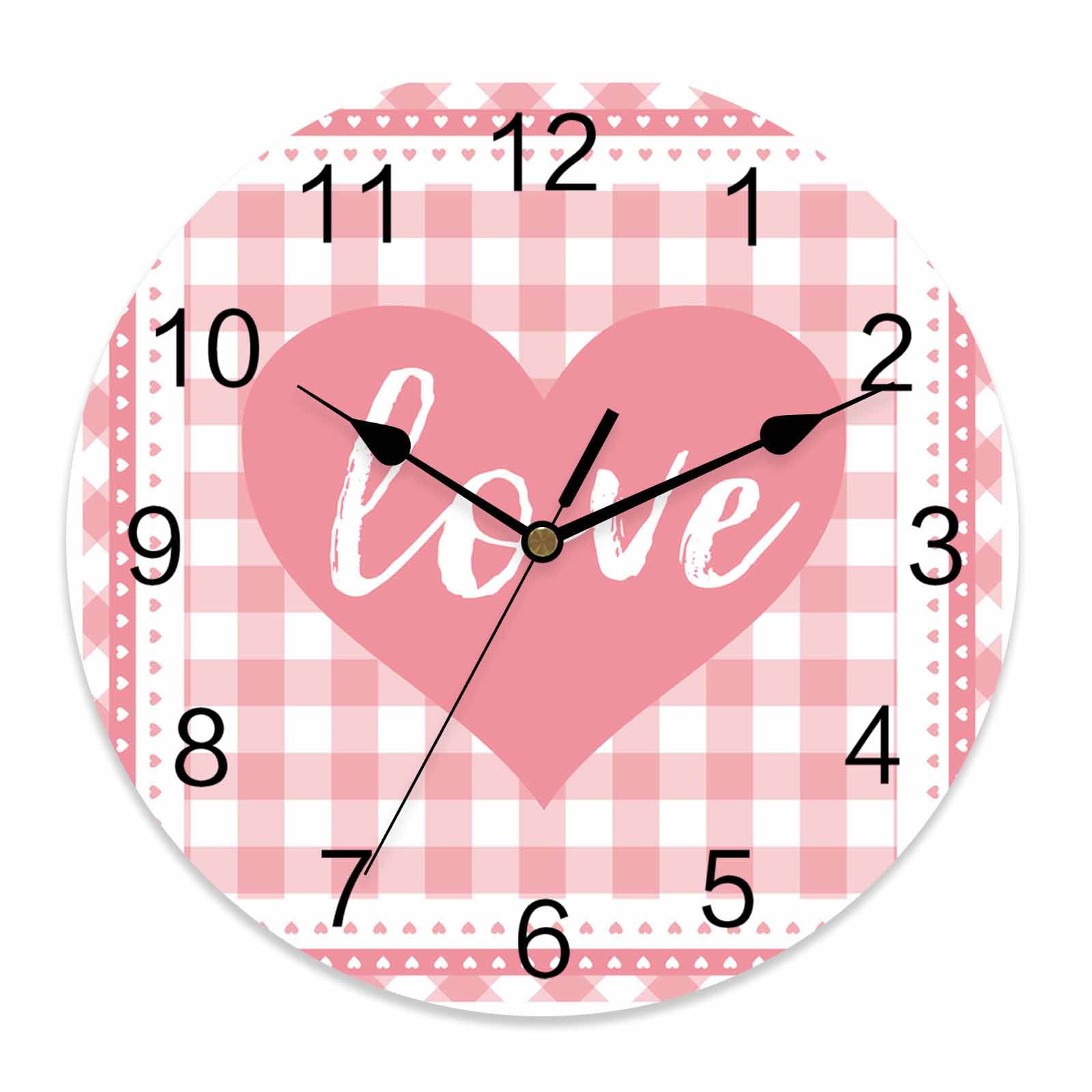 Silent Wall Clocks Battery Operated, Pink Buffalo Check Plaid Love ...