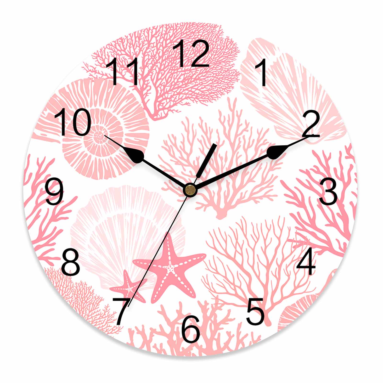 Silent Wall Clocks Battery Operated, Pink Costal Ocean Round Decorative ...