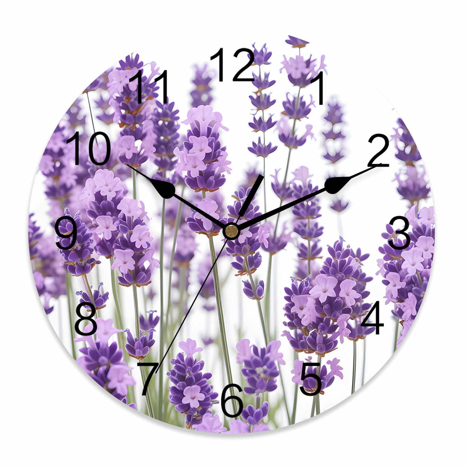 Silent Wall Clocks Battery Operated, Purple Lavender Floral Round ...