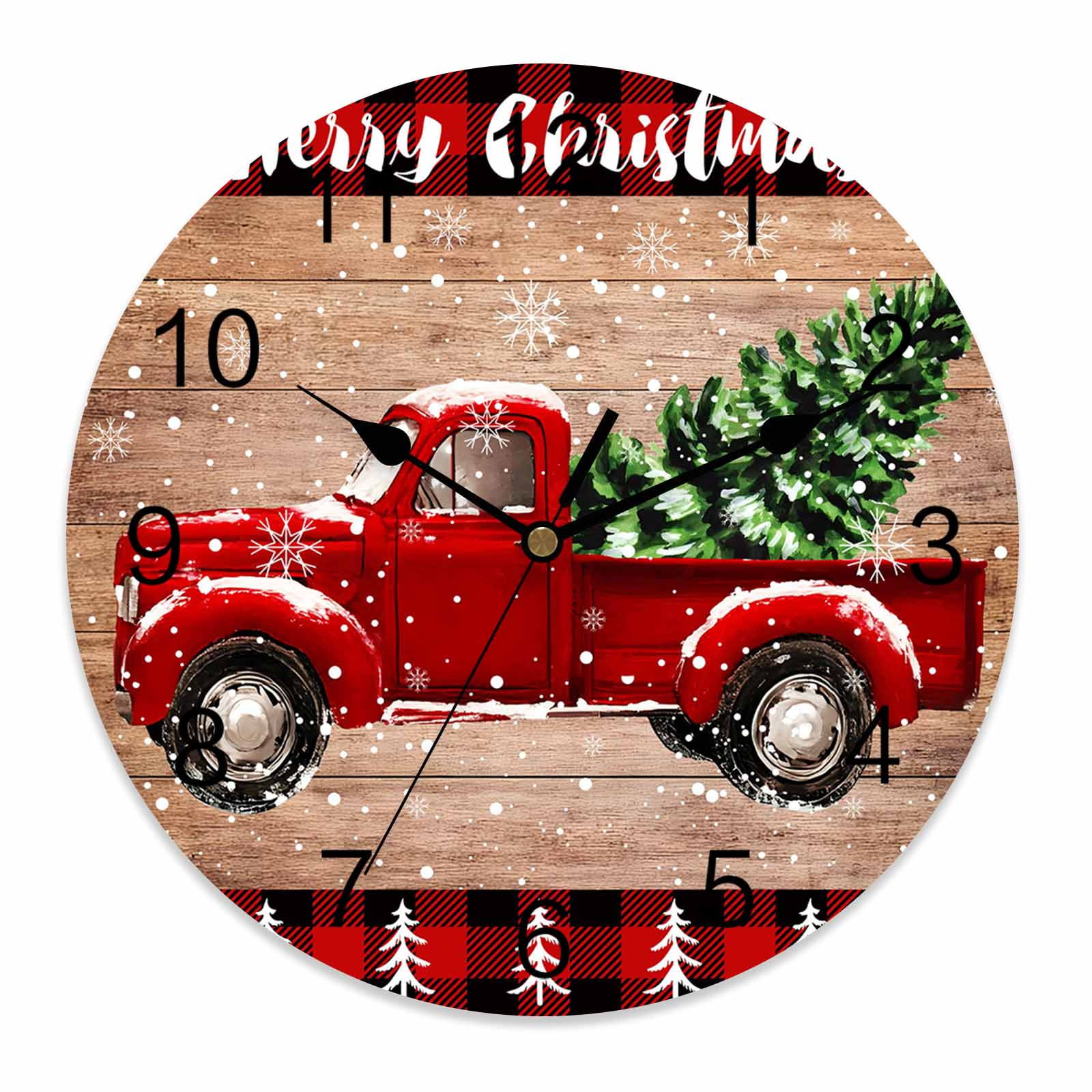 Silent Wall Clocks Battery Operated, Red Truck with Christmas Tree ...