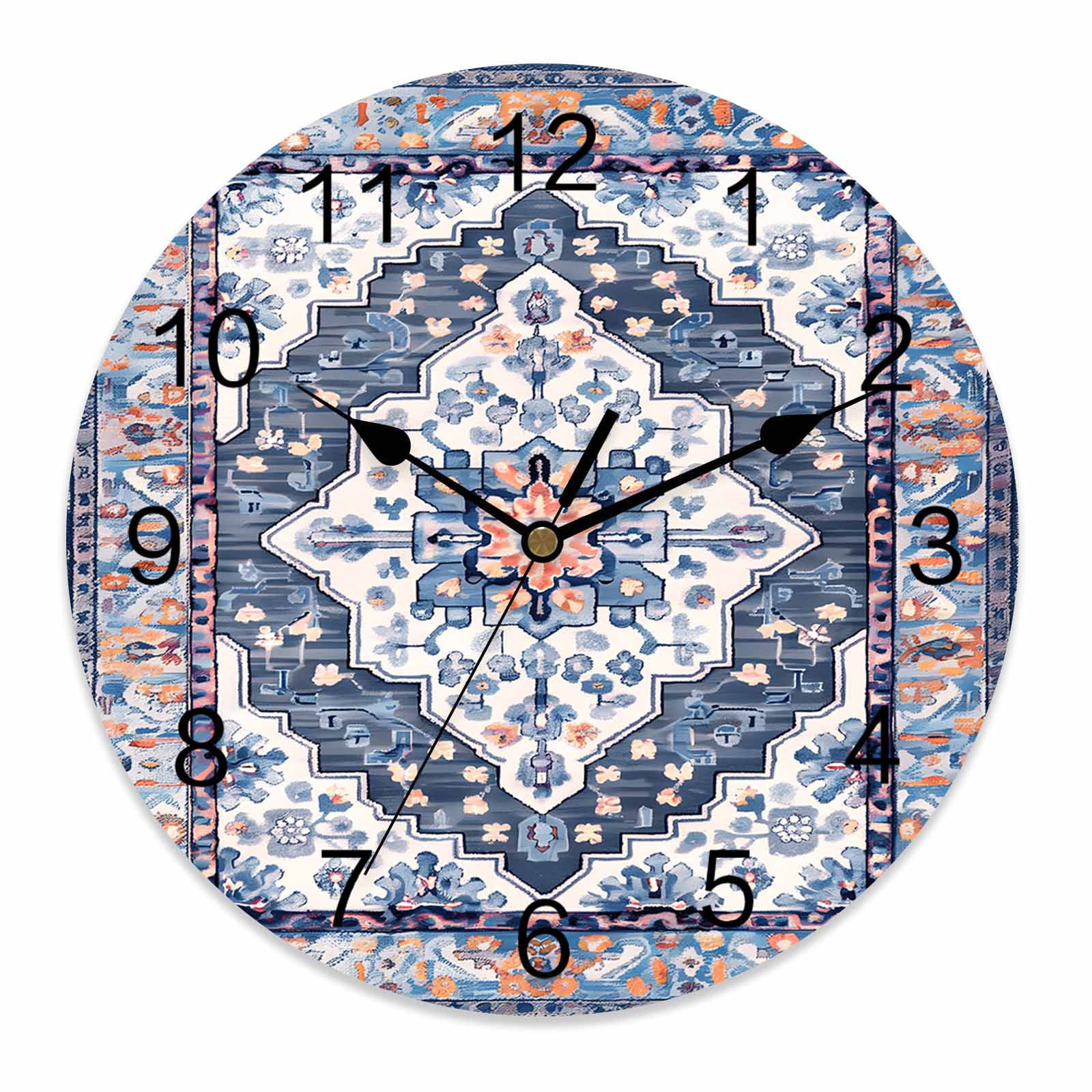 Silent Wall Clocks Battery Operated, Retro Boho Round Decorative Wall ...
