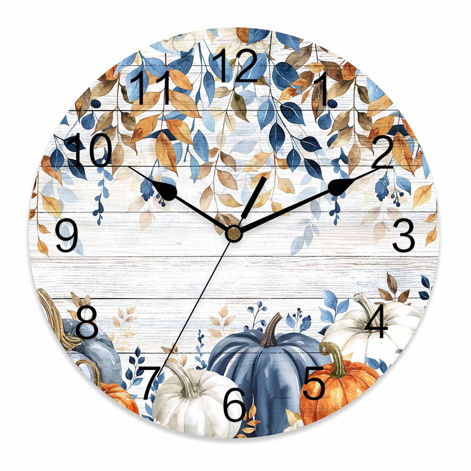 Silent Wall Clocks Battery Operated, Rustic Fall Thanksgiving Round ...