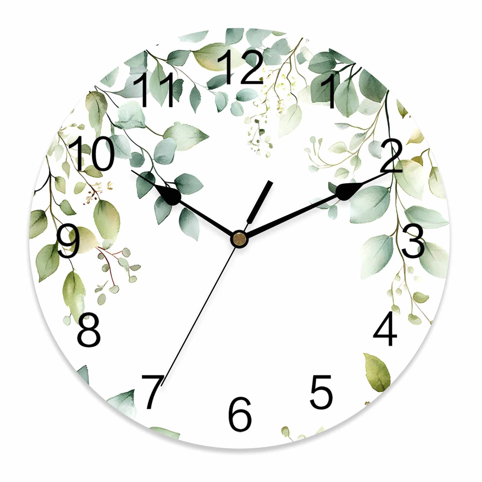 Silent Wall Clocks Battery Operated, Sage Green Floral Round Decorative ...