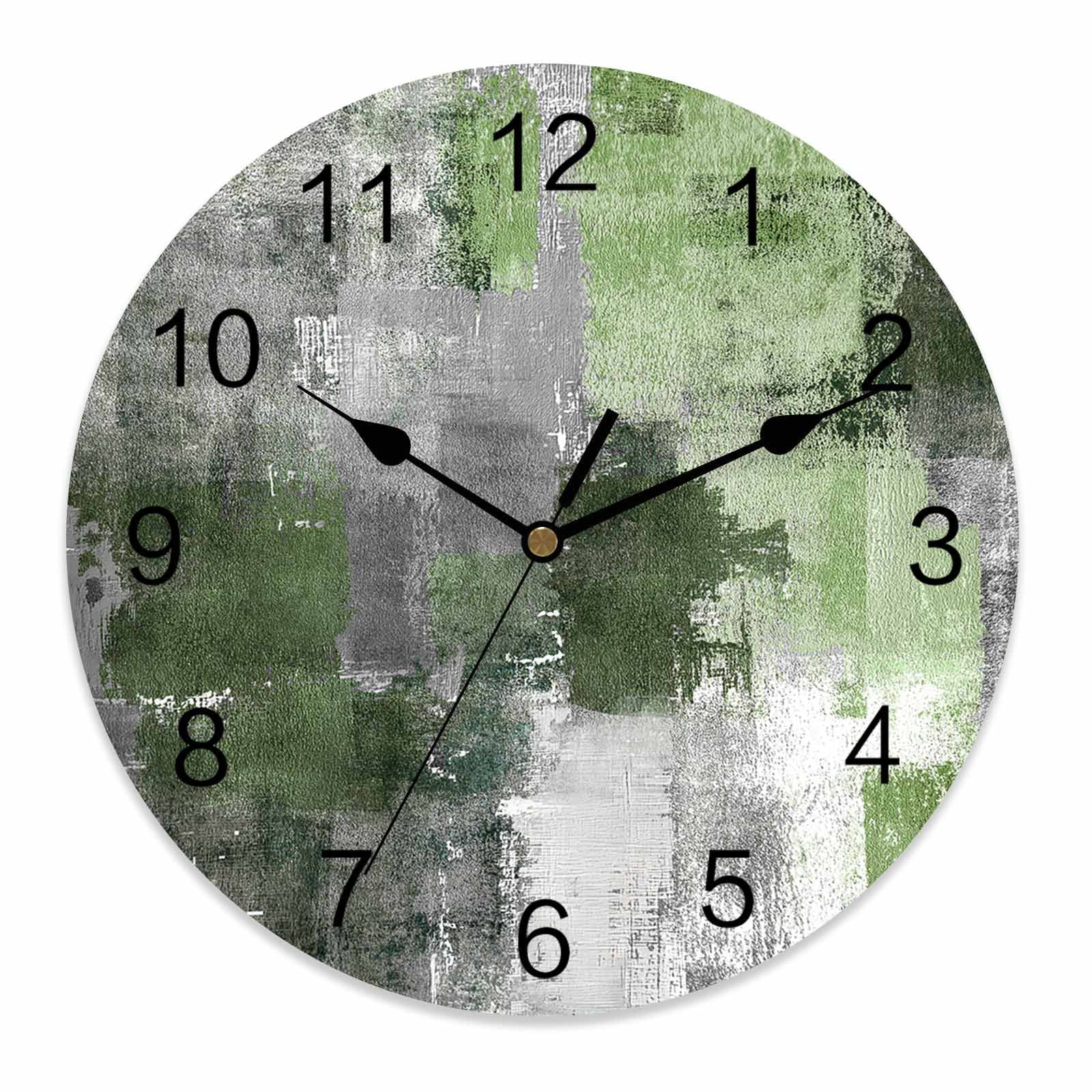 Silent Wall Clocks Battery Operated, Sage Green Gray Graffiti Block ...