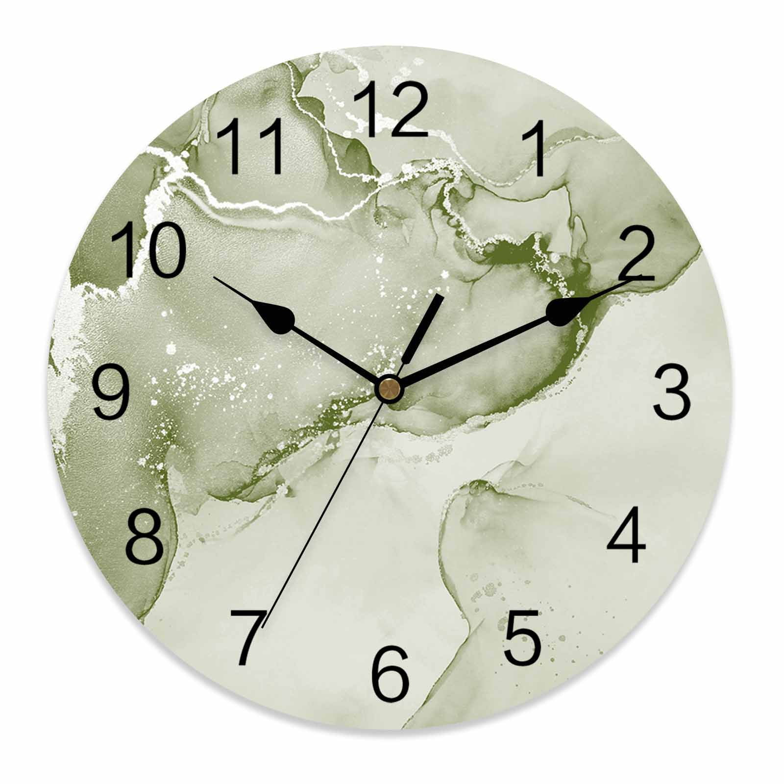 Silent Wall Clocks Battery Operated, Sage Green Marble Textured Round ...