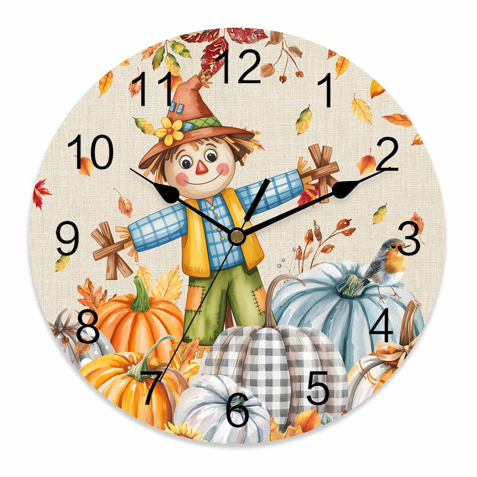 Silent Wall Clocks Battery Operated, Scarecrows Pumpkins Thanksgiving ...