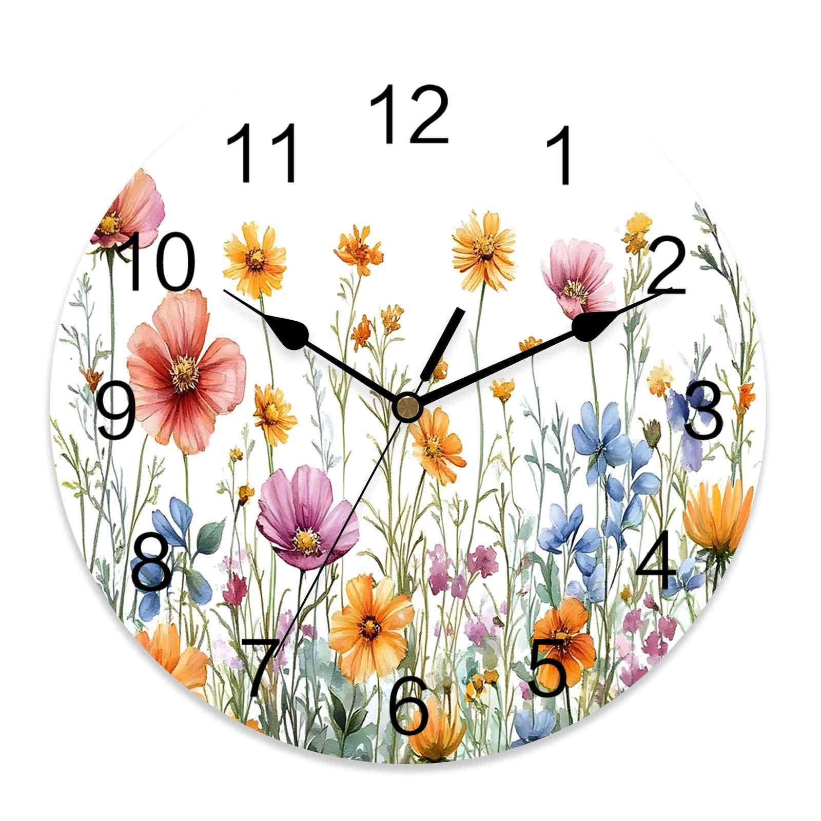 Silent Wall Clocks Battery Operated, Summer Floral Round Decorative ...