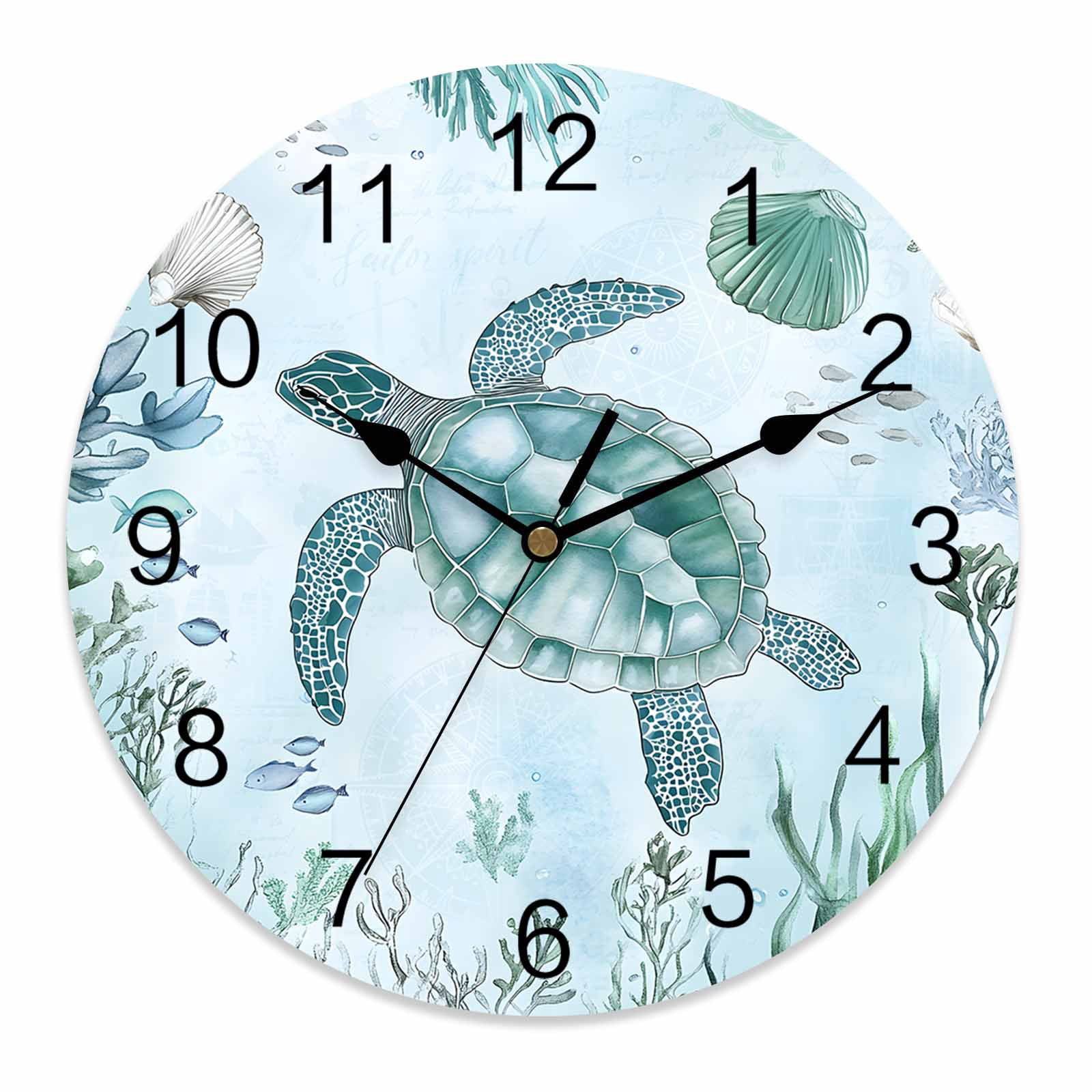 Silent Wall Clocks Battery Operated, Summer Ocean Round Decorative Wall ...
