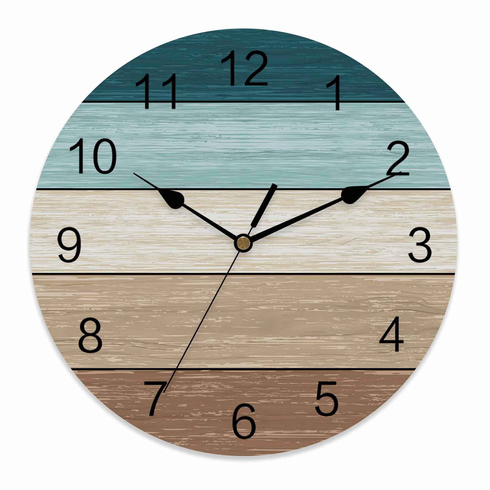 Silent Wall Clocks Battery Operated, Teal Blue Brown Barn Wood Textured ...