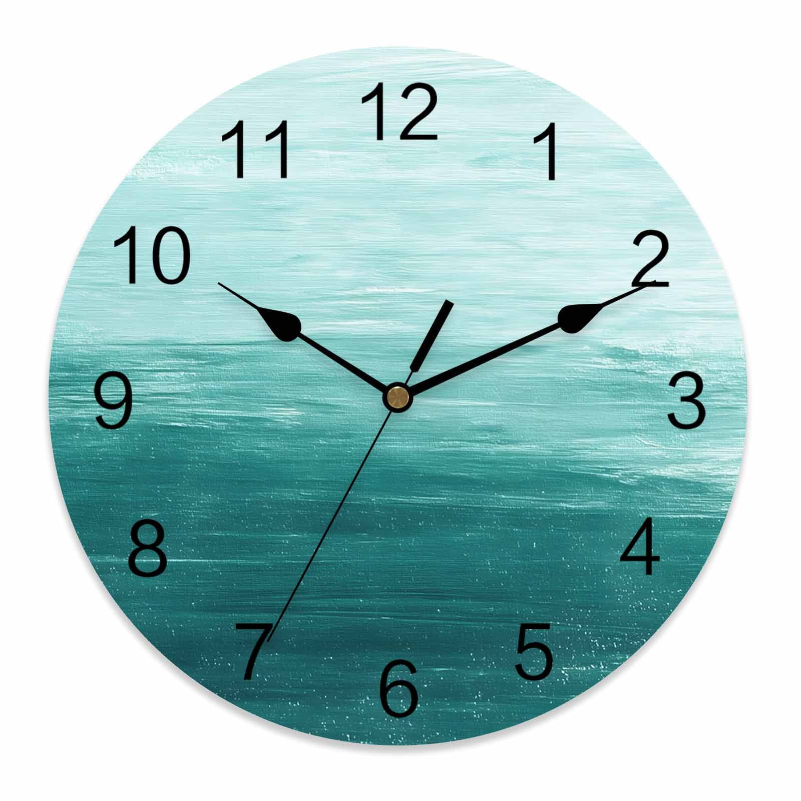 Silent Wall Clocks Battery Operated, Teal White Brush Stroke Textured ...