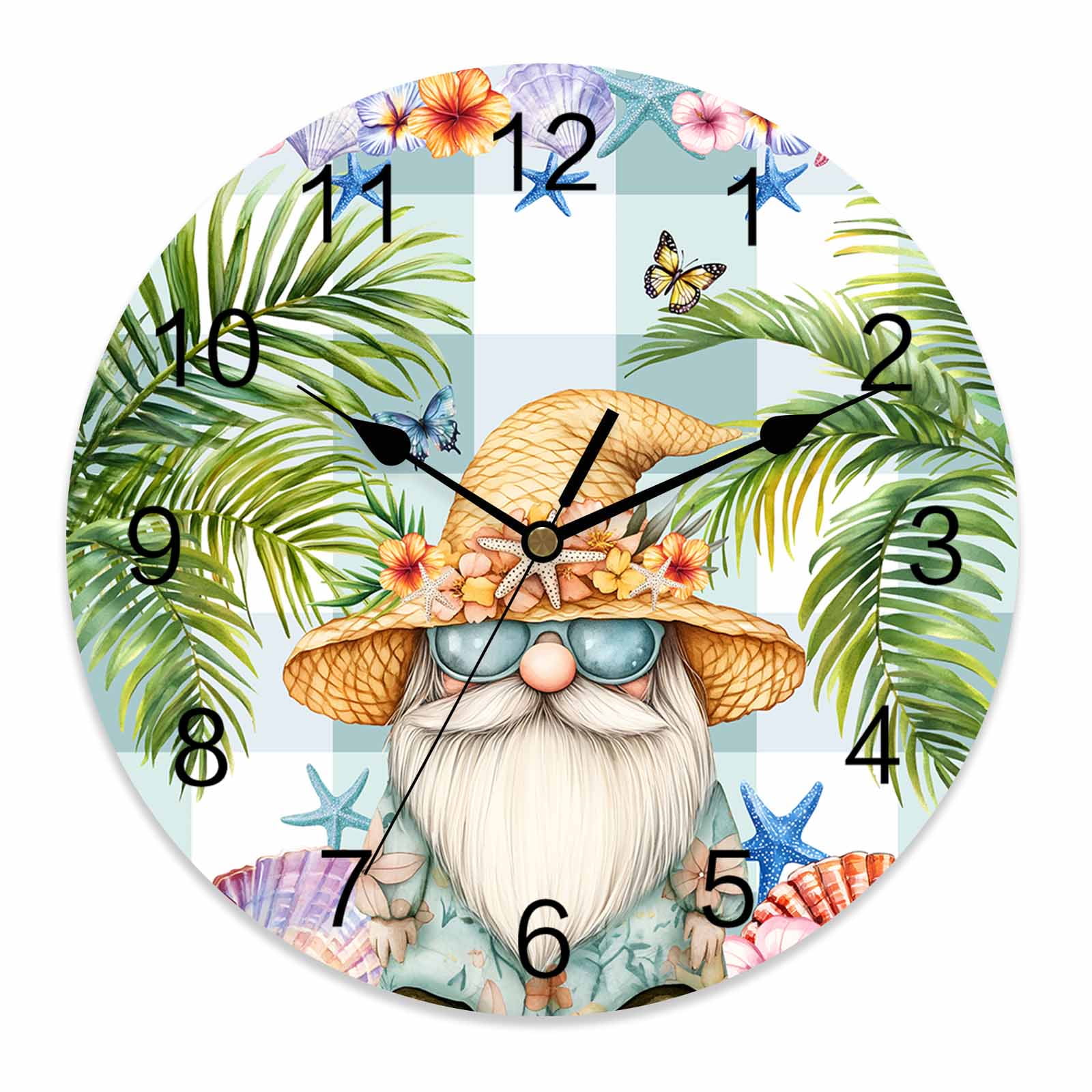 Silent Wall Clocks Battery Operated, Tropical Coastal Round Decorative ...