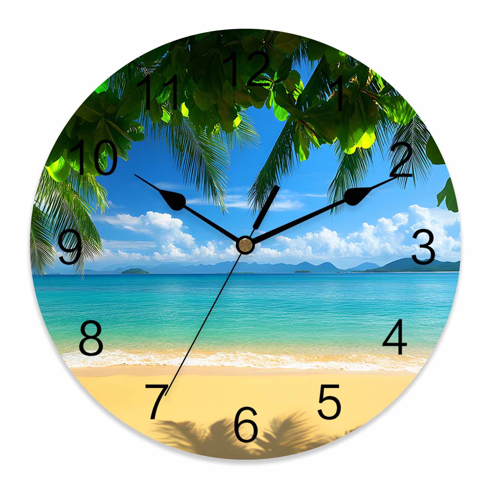 Silent Wall Clocks Battery Operated, Tropical Round Decorative Wall ...
