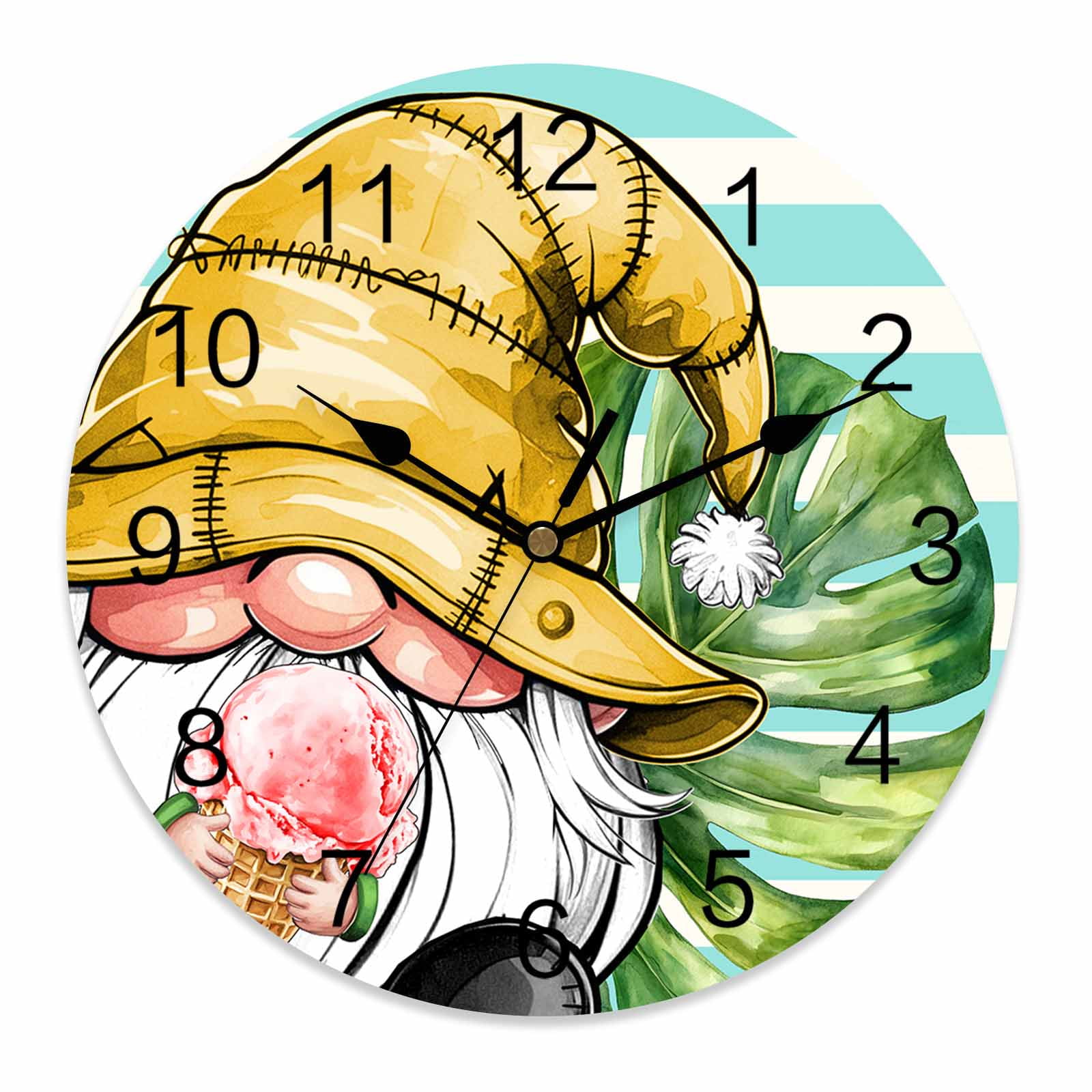 Silent Wall Clocks Battery Operated, Tropical Summer Gnome Round ...