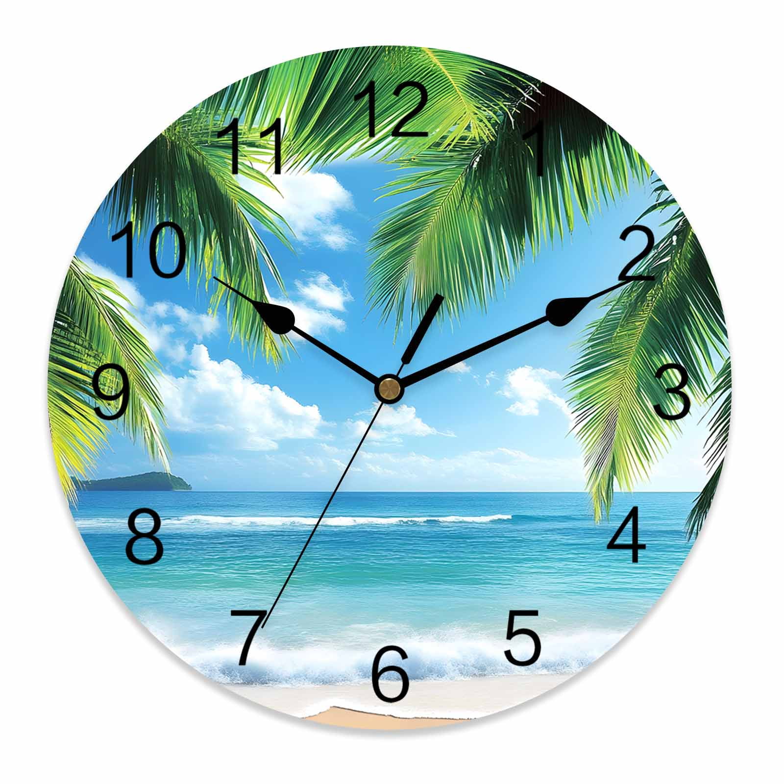 Silent Wall Clocks Battery Operated, Tropical Summer Round Decorative ...