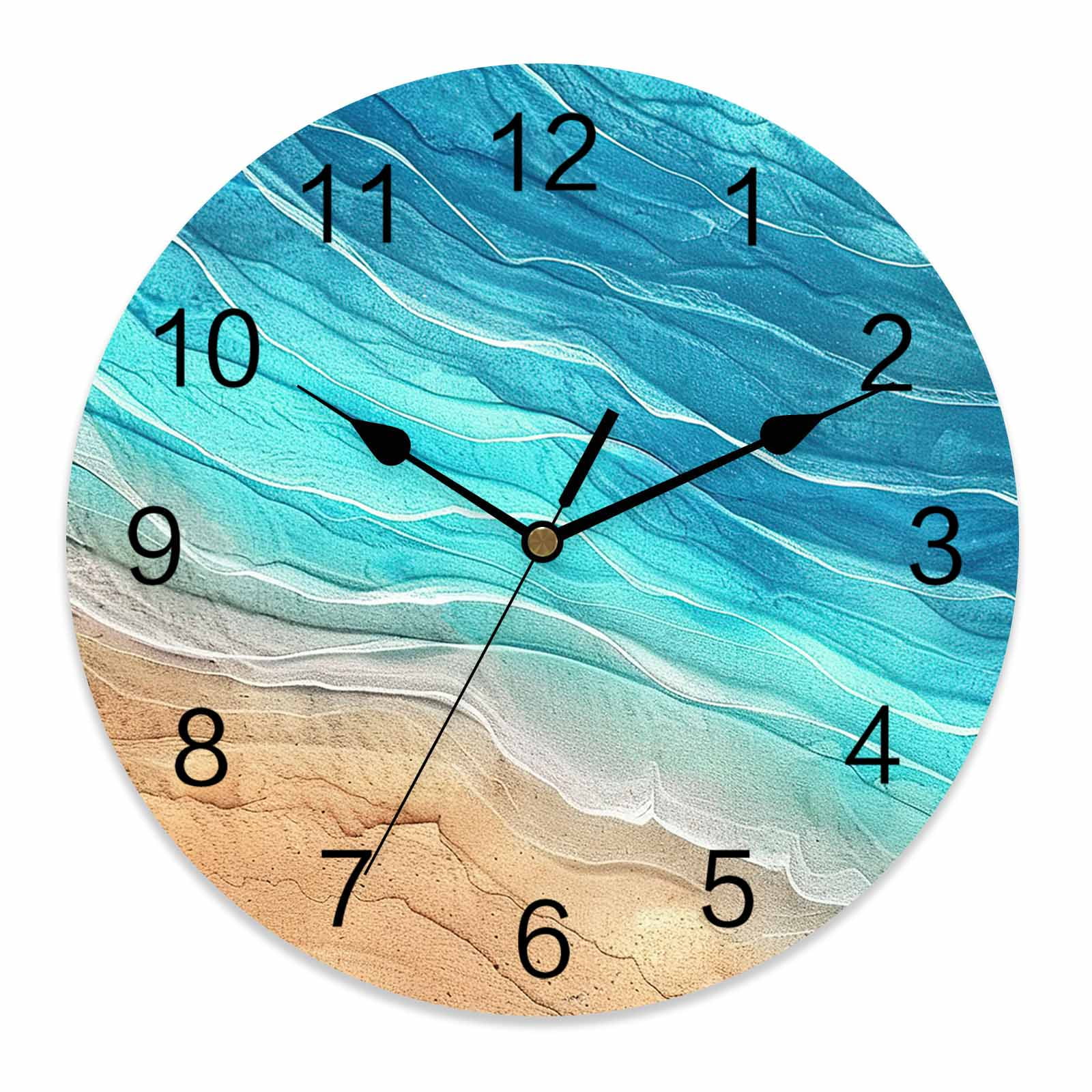 Silent Wall Clocks Battery Operated, Turquoise Coastal Beach Round ...
