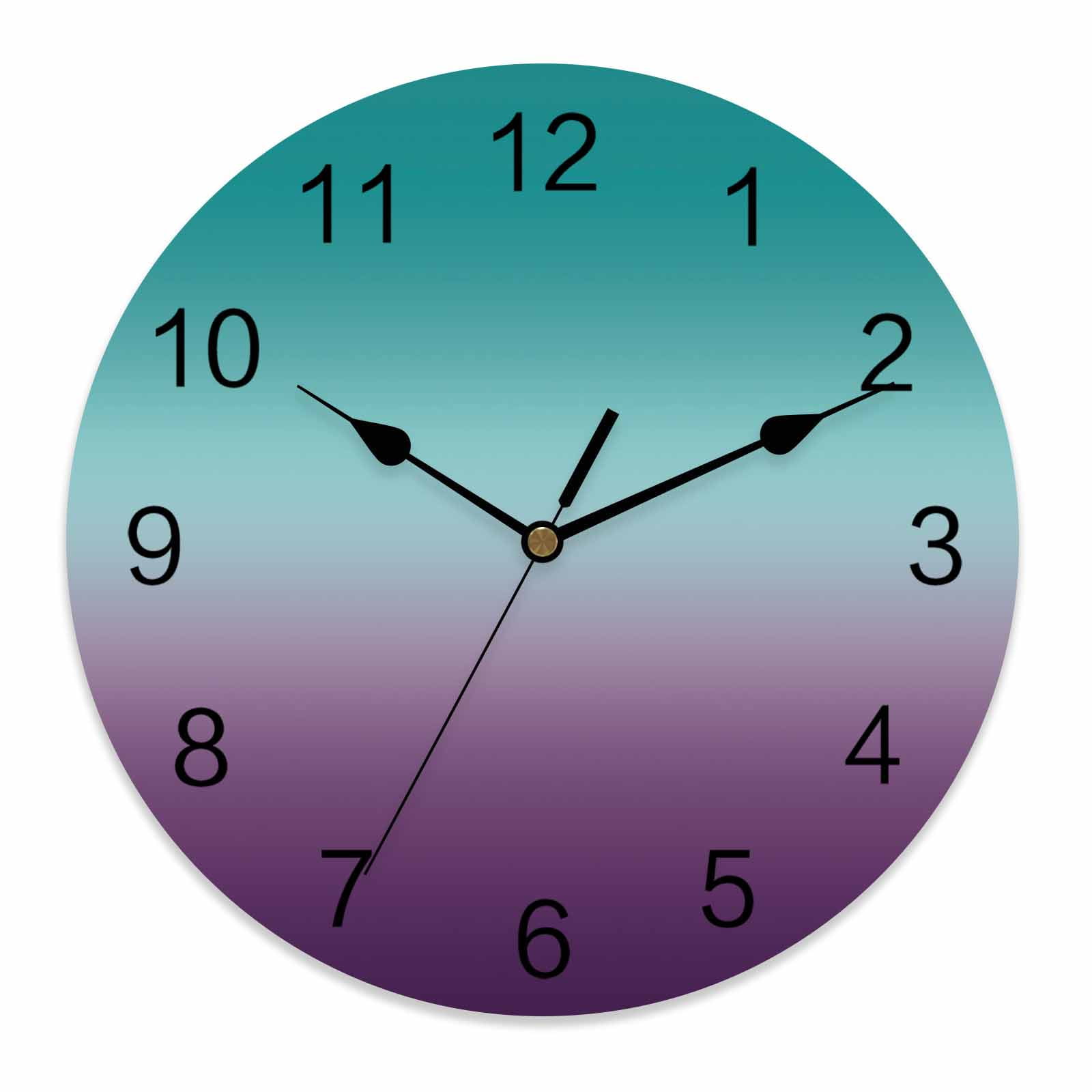 Silent Wall Clocks Battery Operated, Turquoise Purple Gradient Round ...