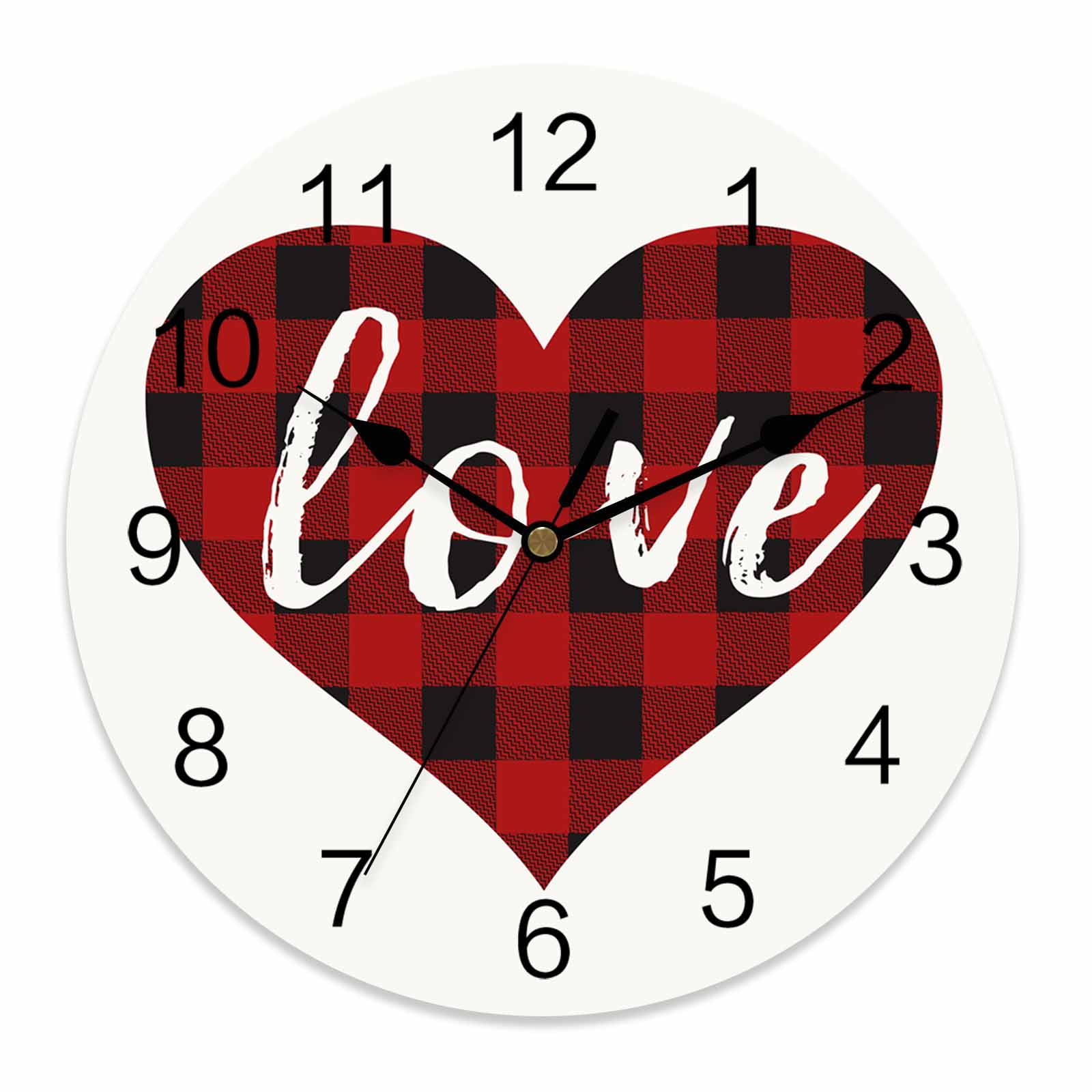 Silent Wall Clocks Battery Operated, Valentines Day Red and Black ...