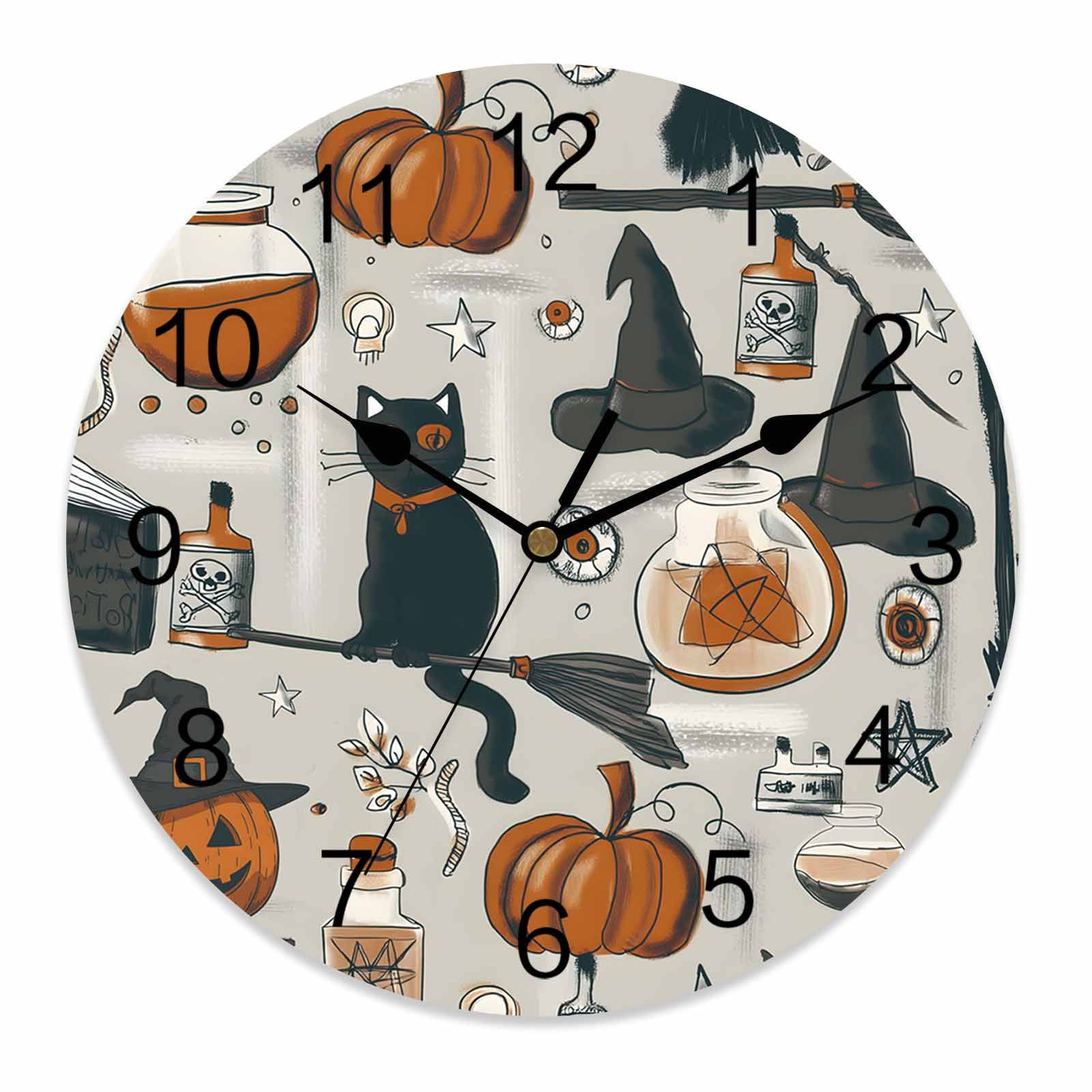 Silent Wall Clocks Battery Operated, Vintage Halloween Pattern Round ...
